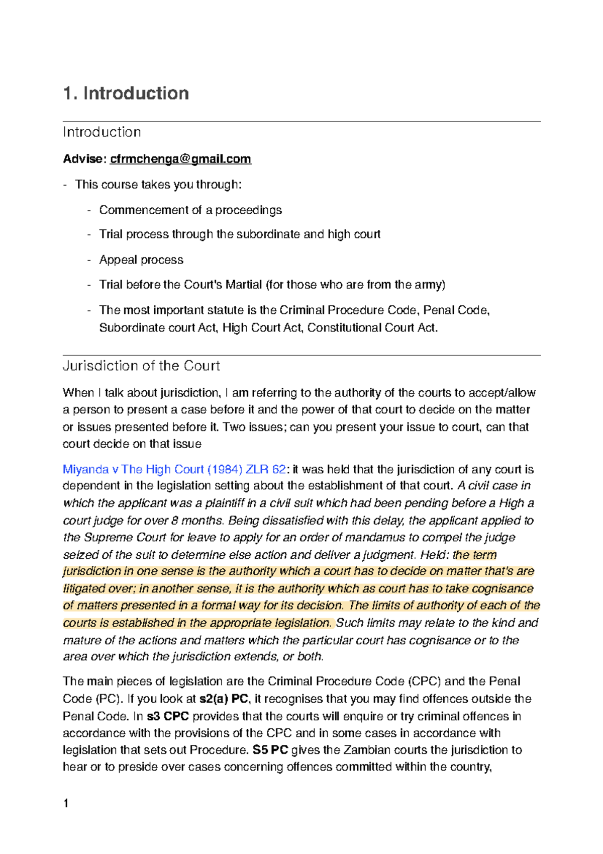 Judicial Process Overview: Notes on Zambian Courts - OFDJDFIHJ - Studocu