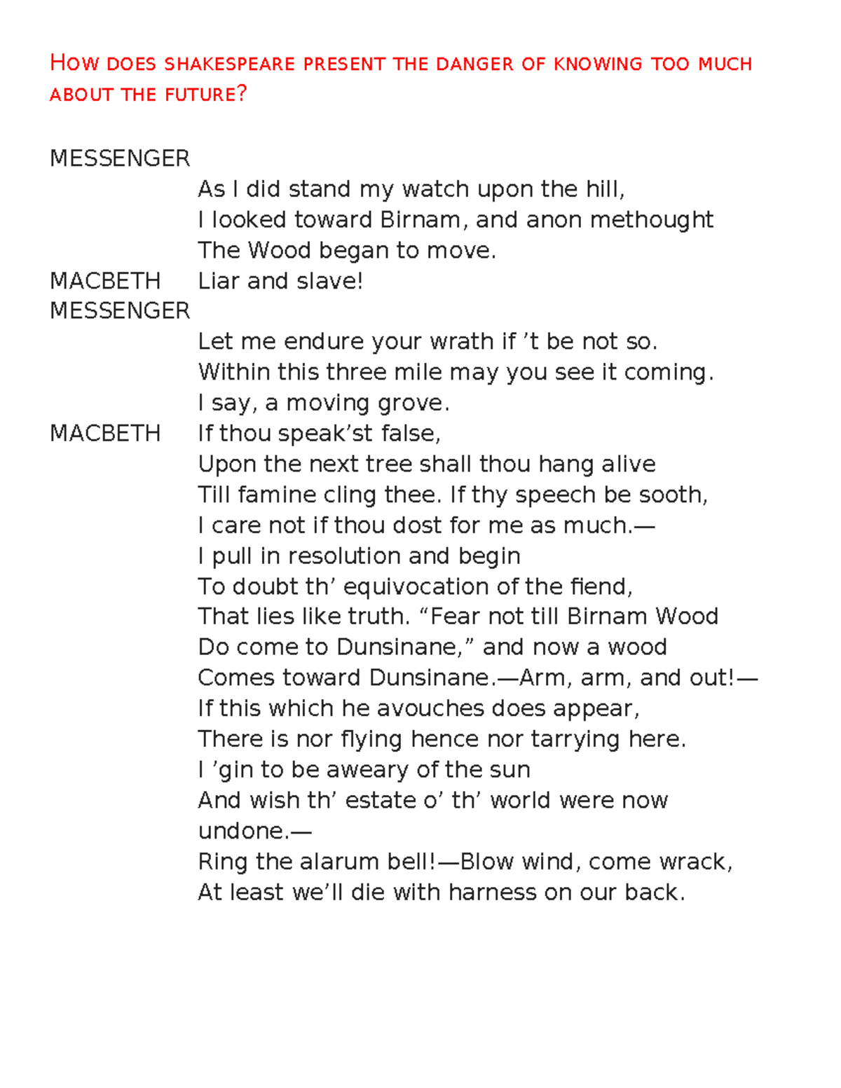 Analyzing the Danger of Foreknowledge in Macbeth - ENG 101 Essay - Studocu