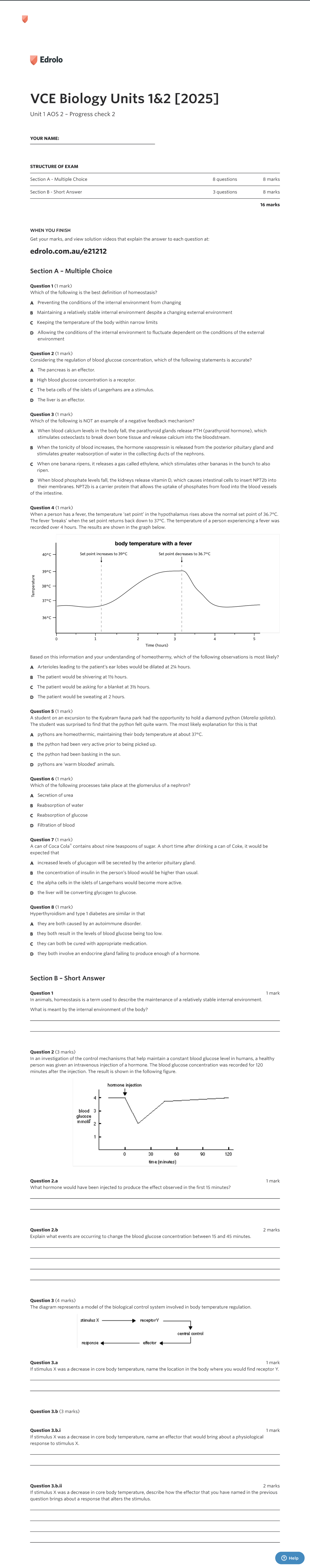 VCE Biology Unit 1 AOS 2: Progress Check 2 Exam Review - Studocu