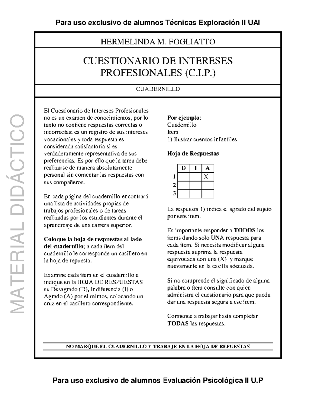 CIP 2023 - Cuestionario de Intereses Profesionales y Guía de Uso - Studocu