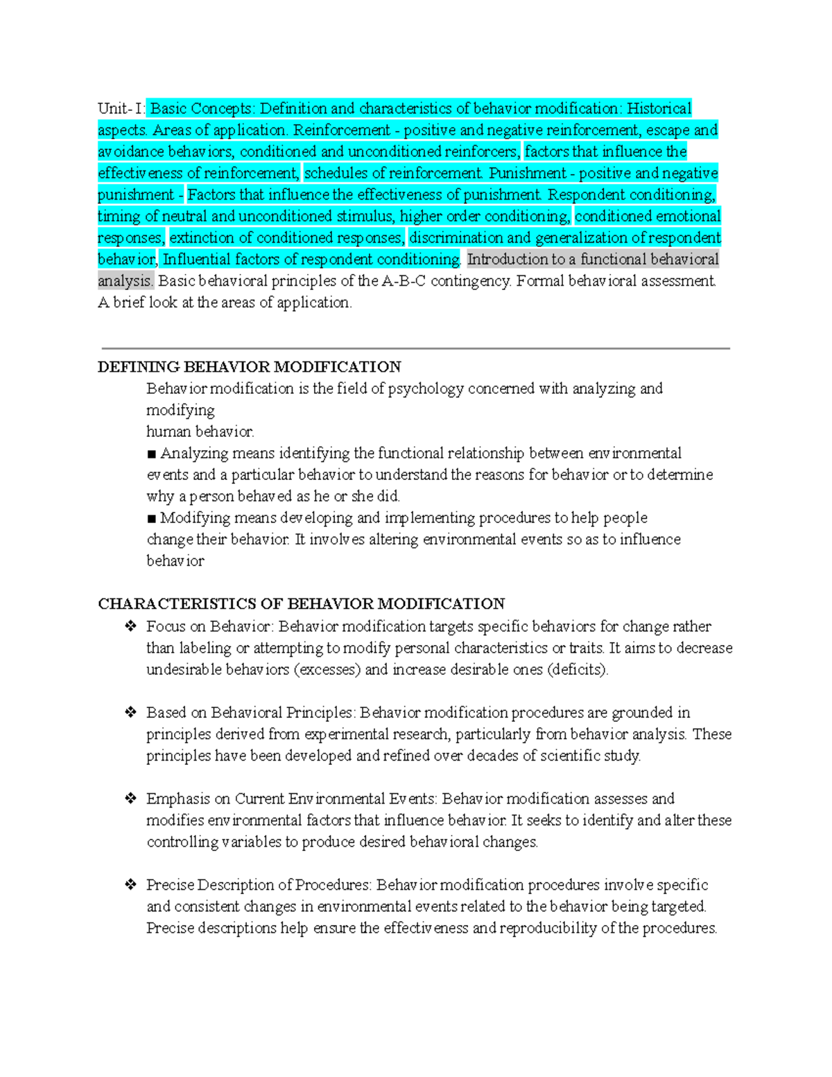 Unit 1: Understanding Behavior Modification Concepts and Applications - Studocu
