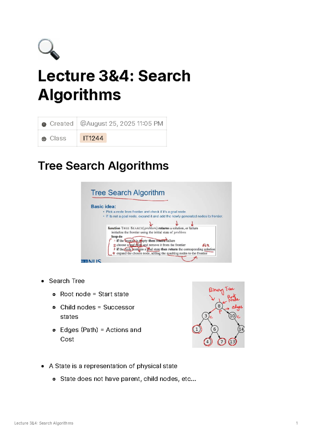 Lecture IT1244: Search Algorithms Overview and Strategies - Studocu