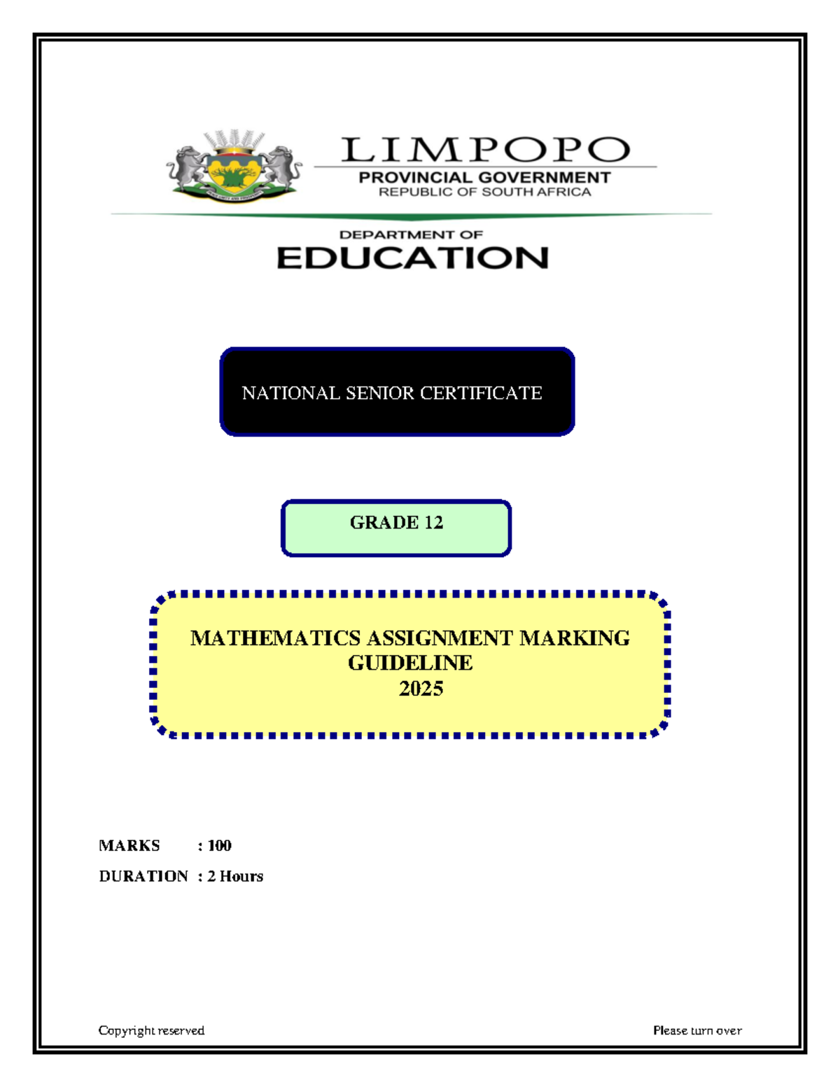 Grade 12 MATH Assignment Memo 12 Marking Guidelines 2025 - Studocu