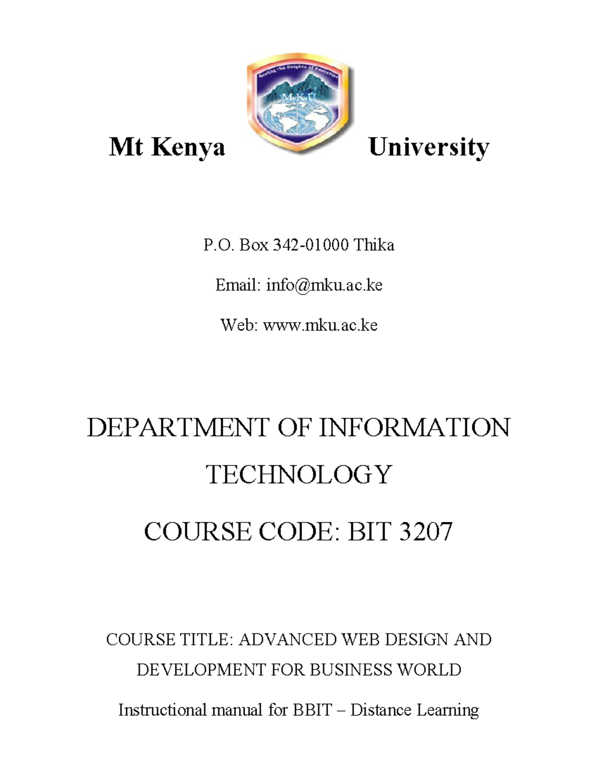 BIT 3207 Advanced Web Design & Development Manual for BBIT - Studocu