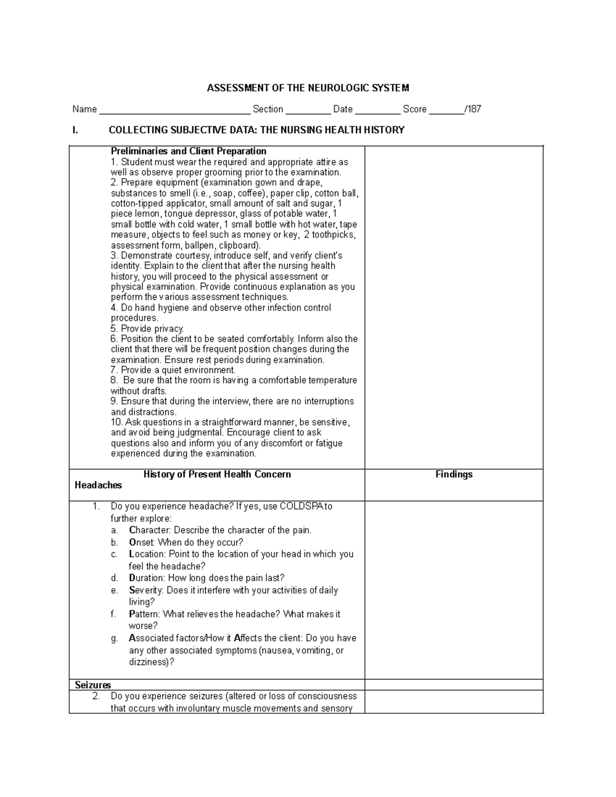 Assessment of the Neurologic System: Nursing Health History & Exam ...
