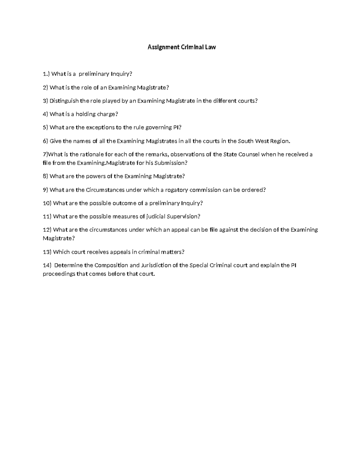 Criminal Law Assignment: Preliminary Inquiry & Examining Magistrate ...