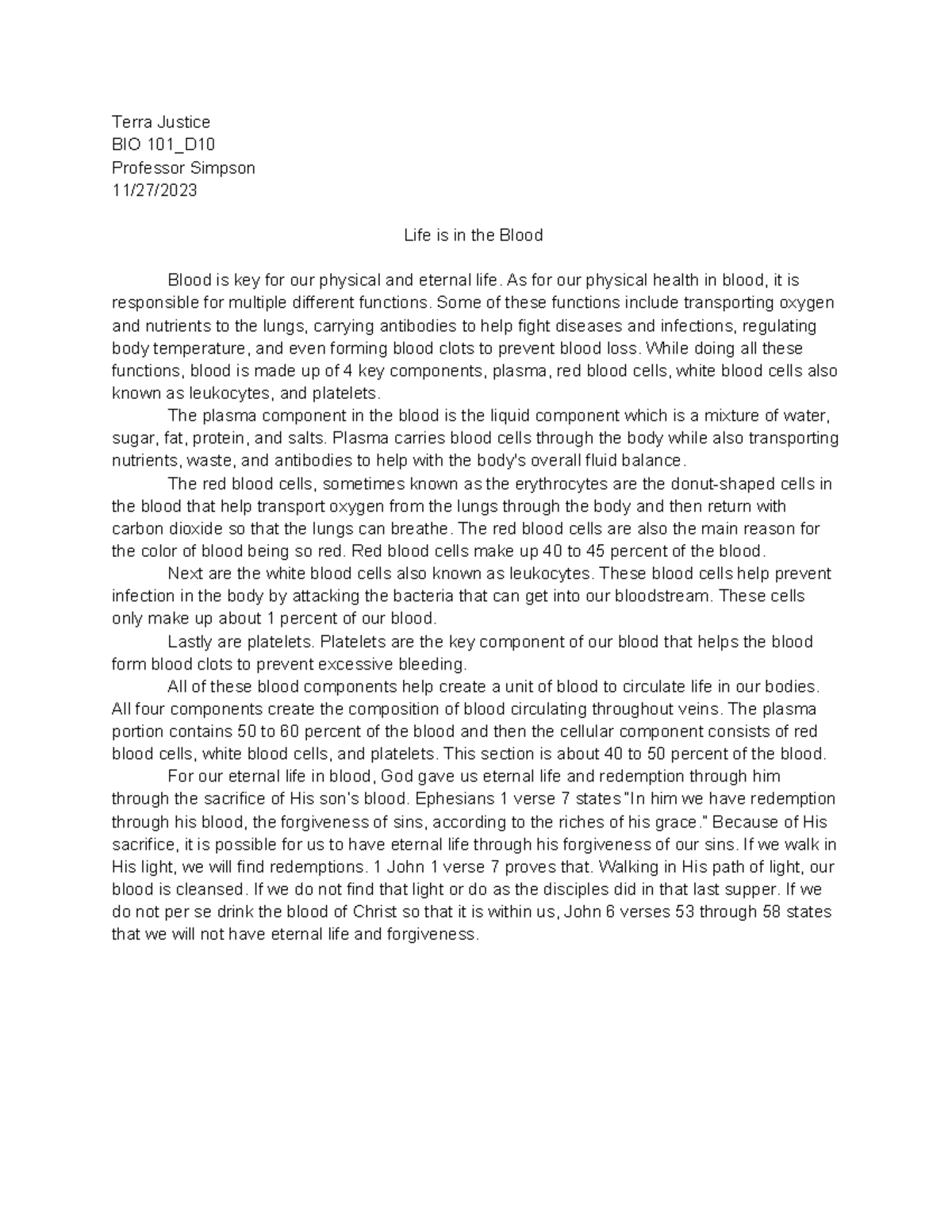 BIO 101_D: Life is in the Blood - Assignment Overview - Studocu