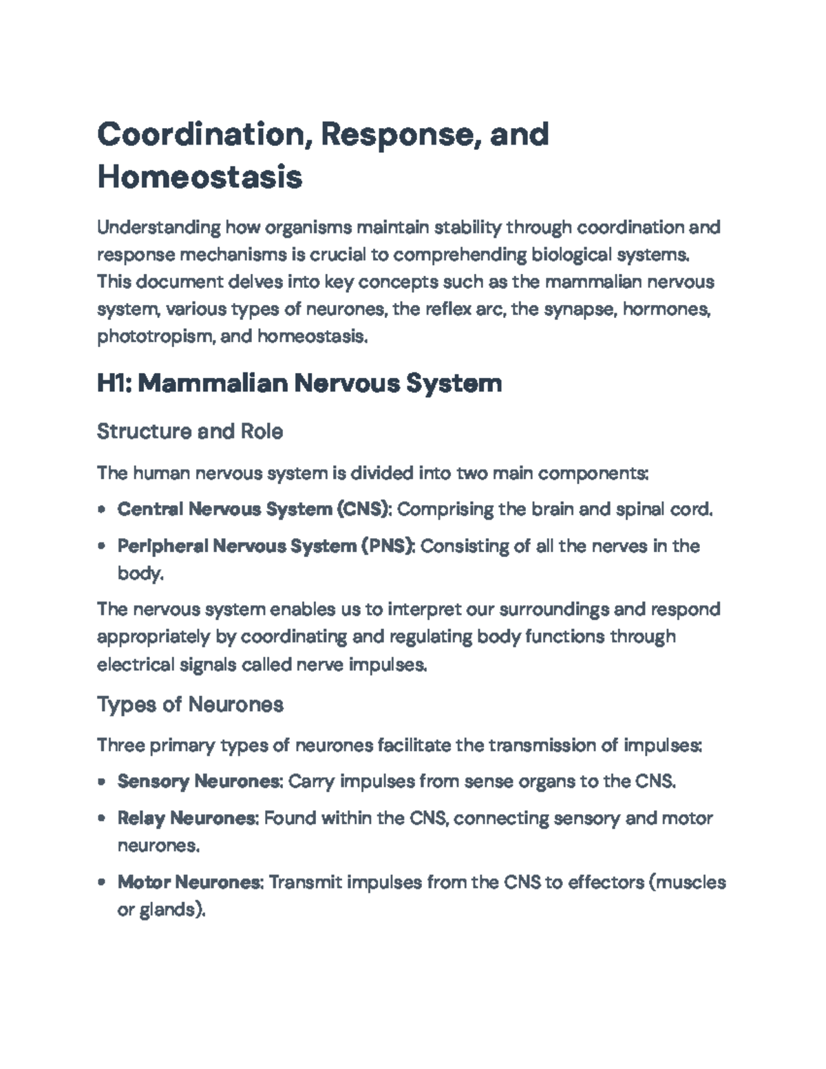 Understanding Coordination, Response, and Homeostasis in Biology ...