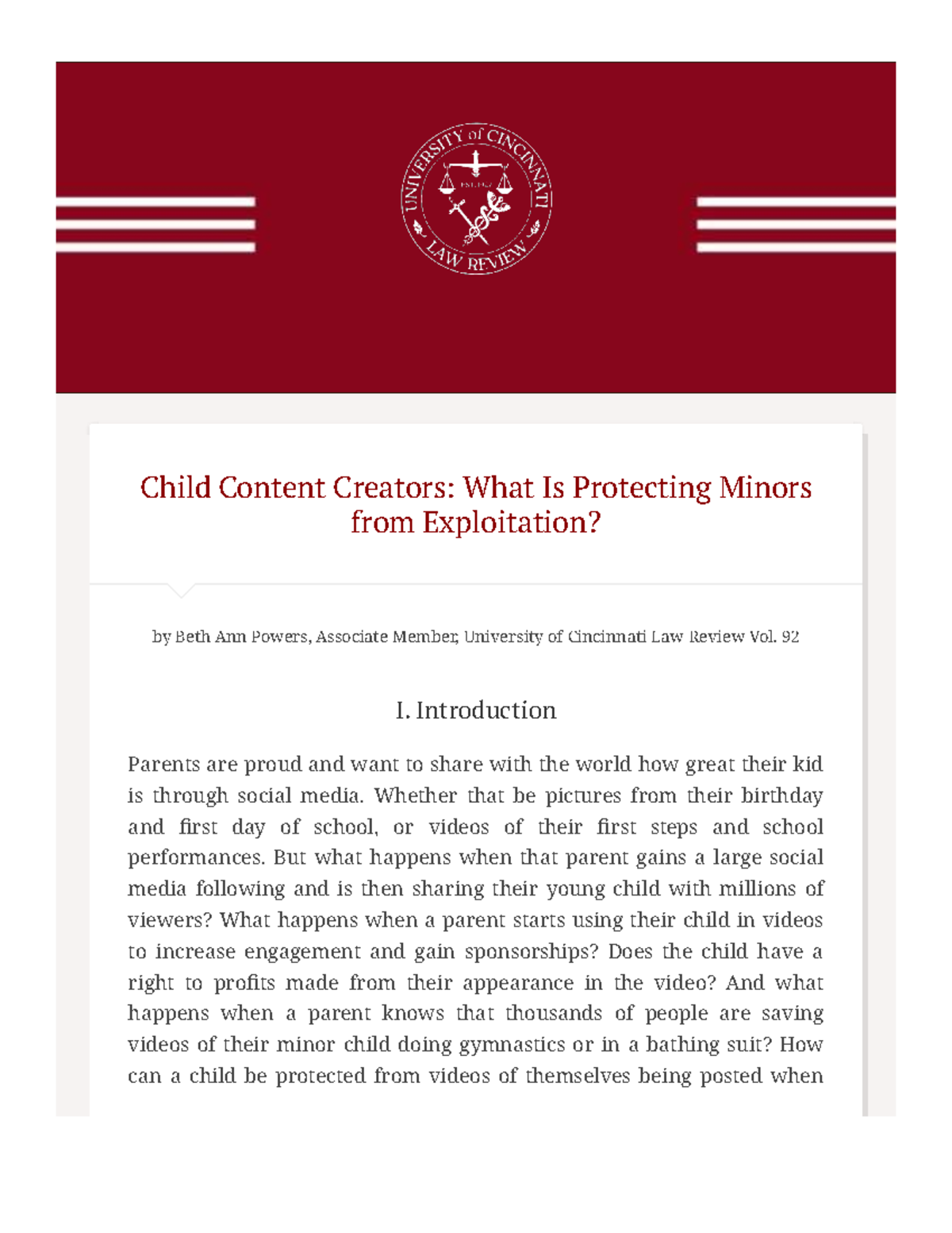 Child Content Creators and the Need for Legal Protections: A Study ...