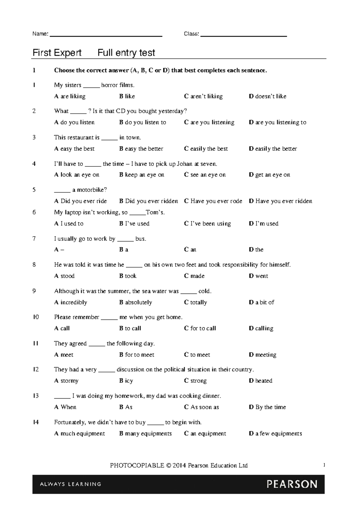 Expert Full Entry Test (FET) - Language Proficiency Evaluation - Studocu