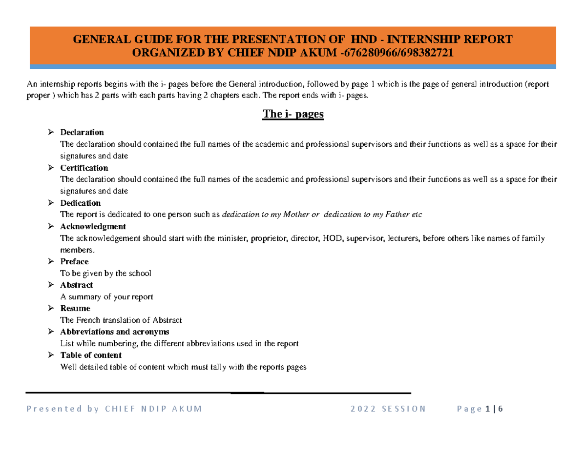 2022- Guide TO- HND- Internship Reporting - Chief NDIP AKUM - ORGANIZED ...