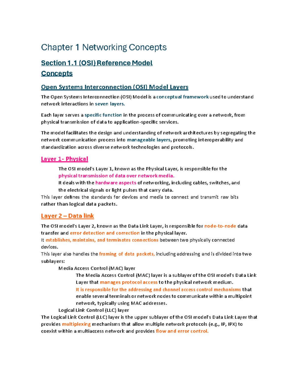 Chapter 1: OSI Networking Concepts & Protocols Review - Studocu