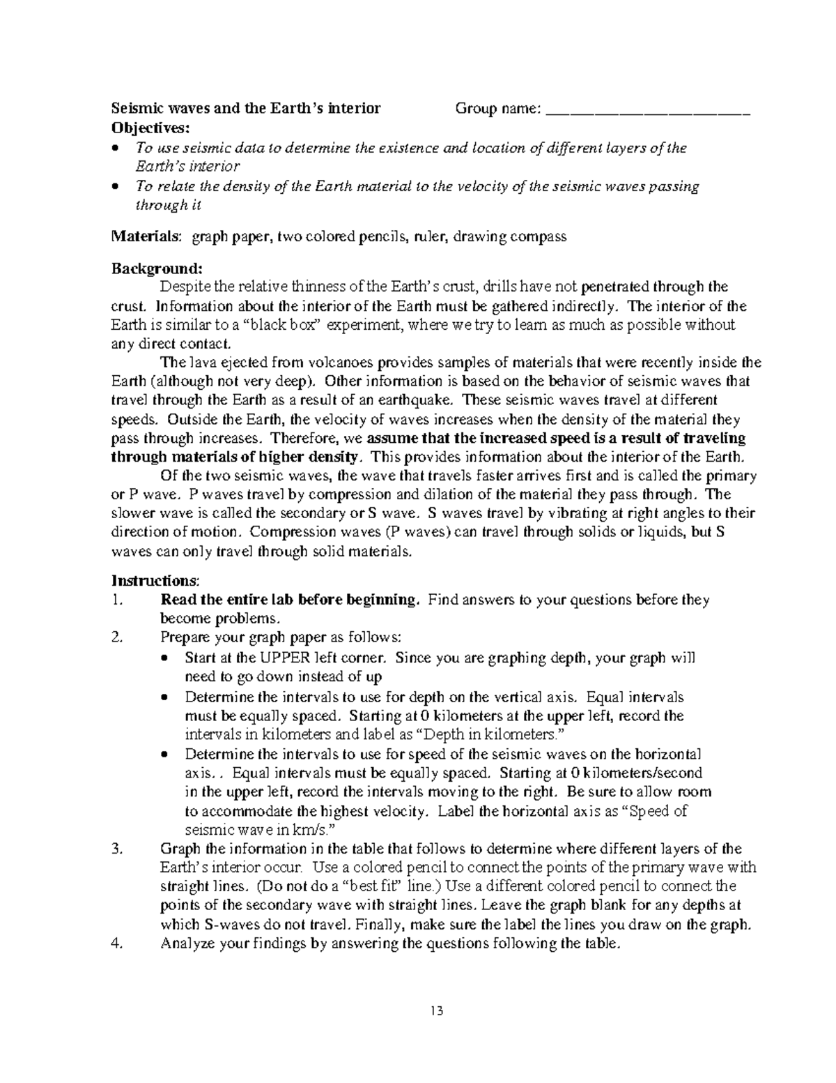 Seismic Waves and Earth's Interior Analysis Lab Guide - Studocu