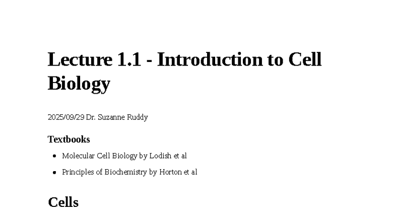Lecture 1.1: Comprehensive Notes on Cell Biology Introduction - Studocu