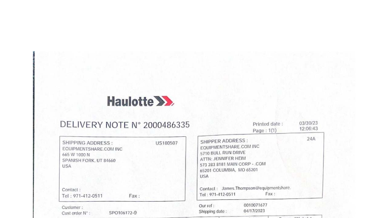 Haulotte Delivery Note - Shipping Details & Equipment Info - Studocu