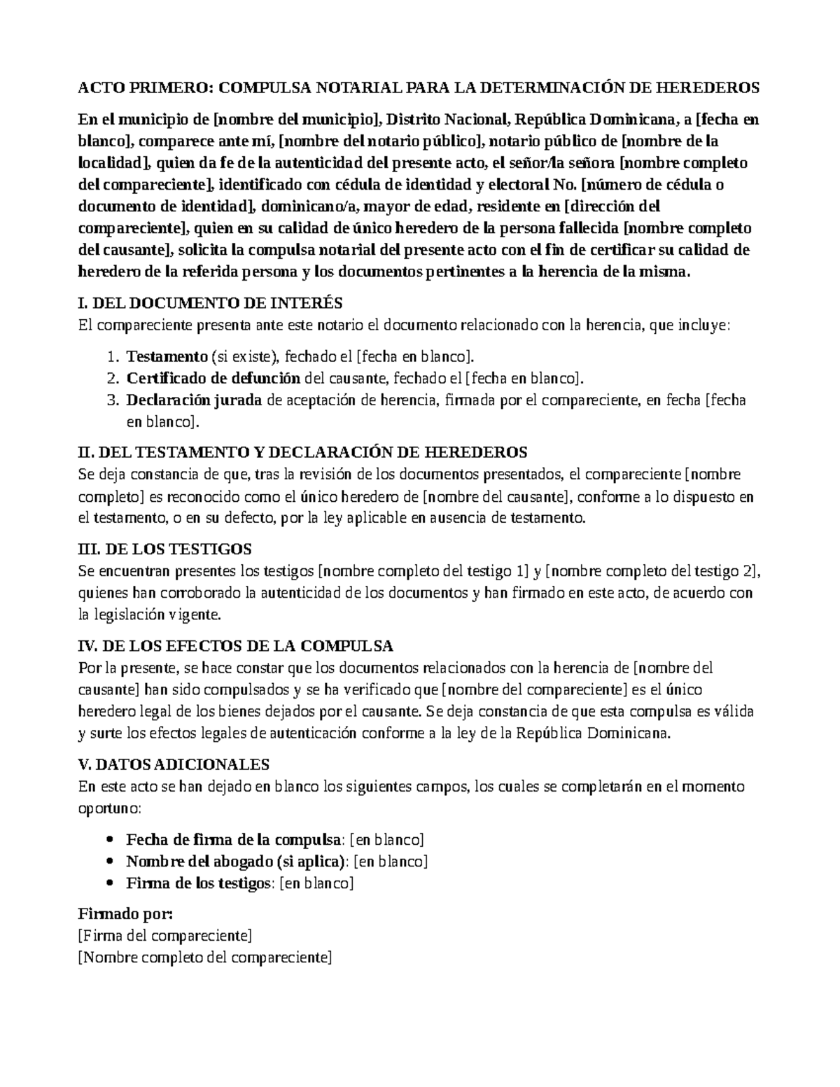 ACTO PRIMERO: COMPULSA NOTARIAL Y DETERMINACIÓN DE HEREDEROS - Studocu