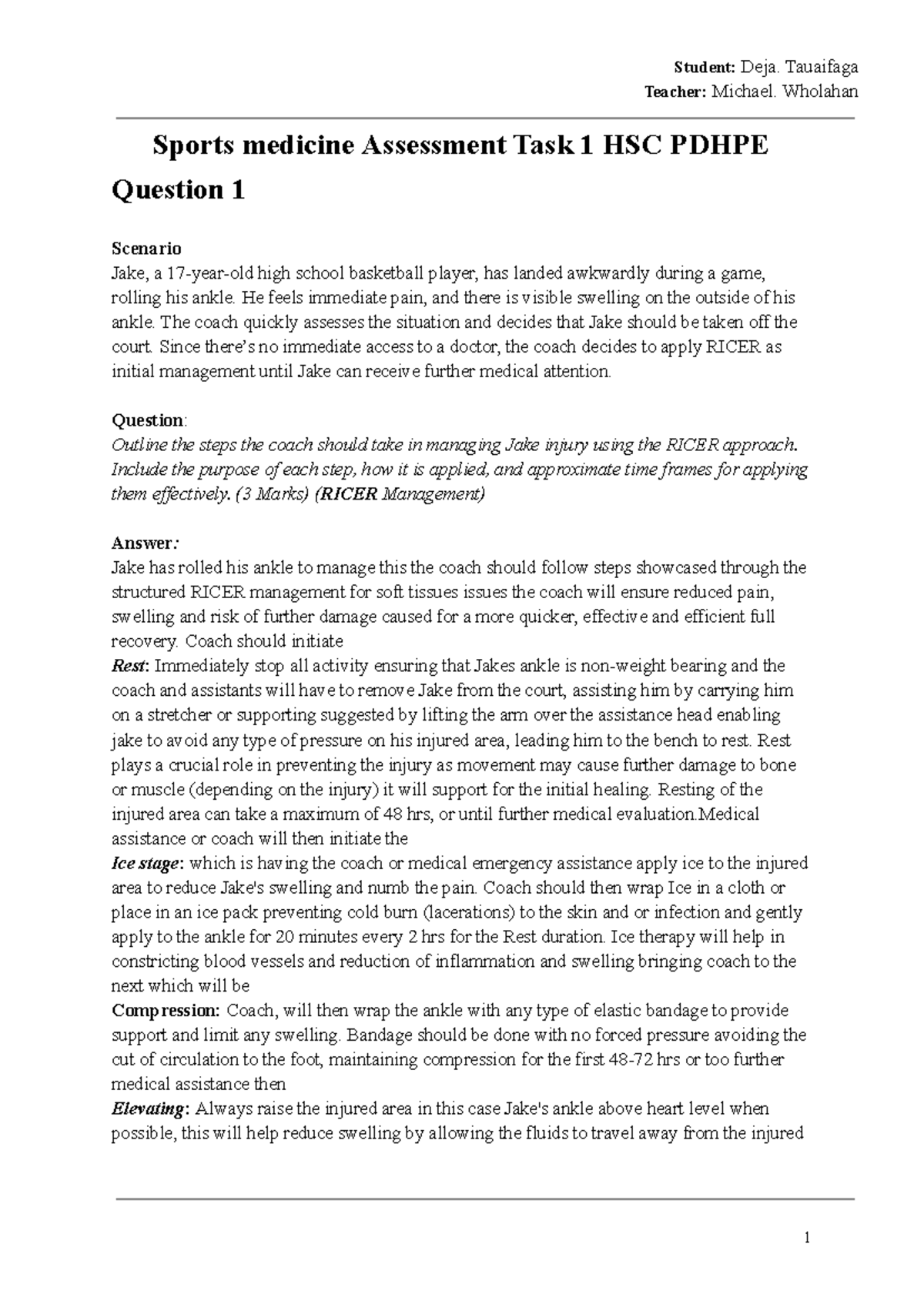 Sports Medicine Assessment Task 1 - HSC PDHPE Case Studies and ...
