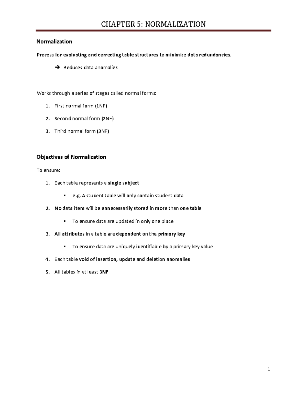 Chapter 5: Normalization Summary and Key Concepts - Studocu
