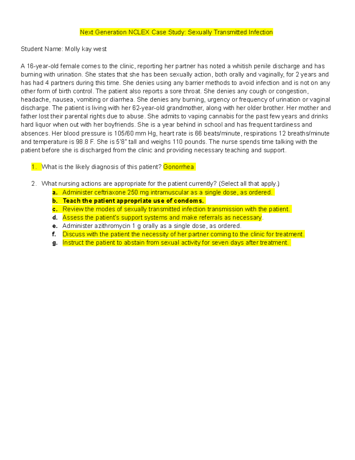 Next Gen NCLEX Case Study: STIs and Nursing Interventions - Studocu