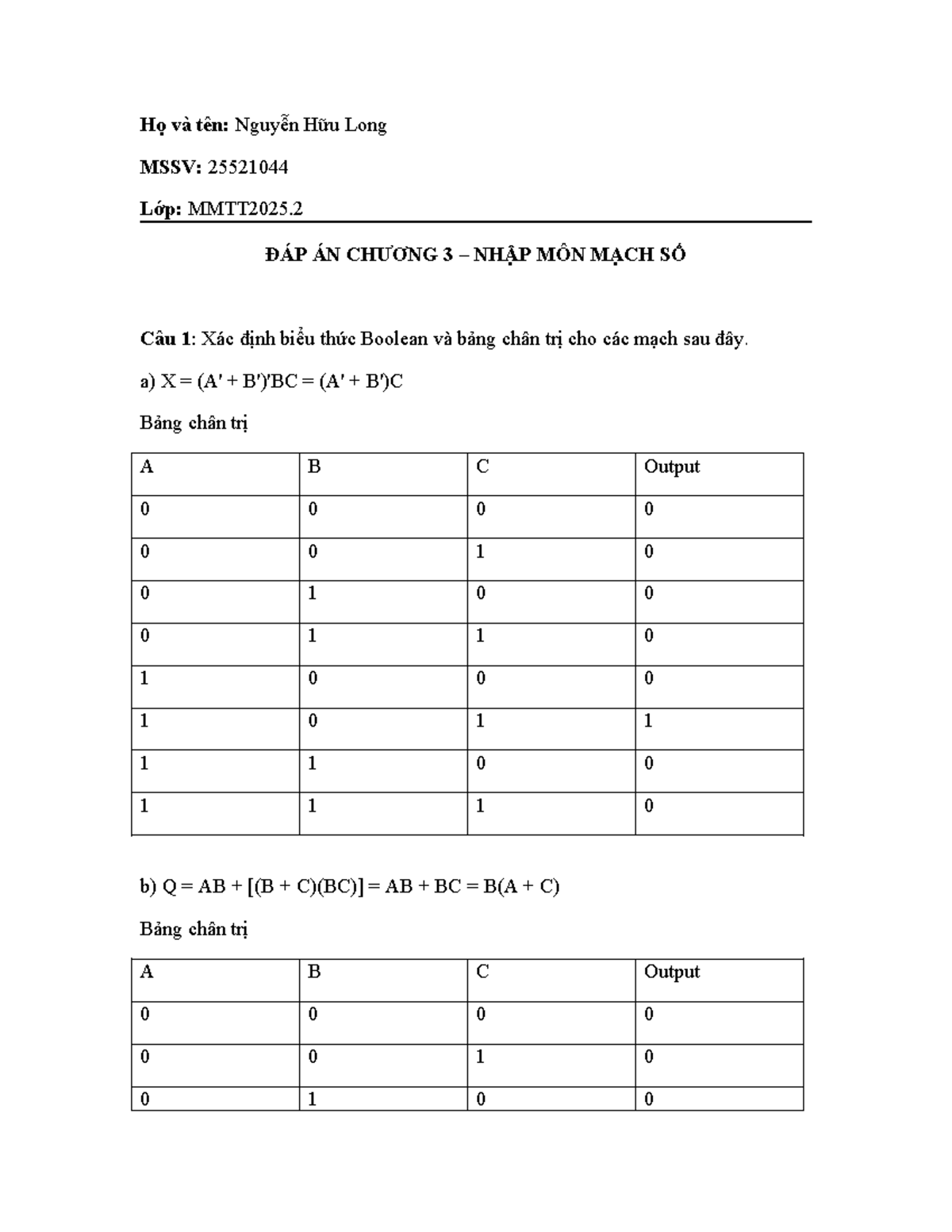 Giai Chi Tiết Biểu Thức Boolean - MMTT2025.2 - Studocu