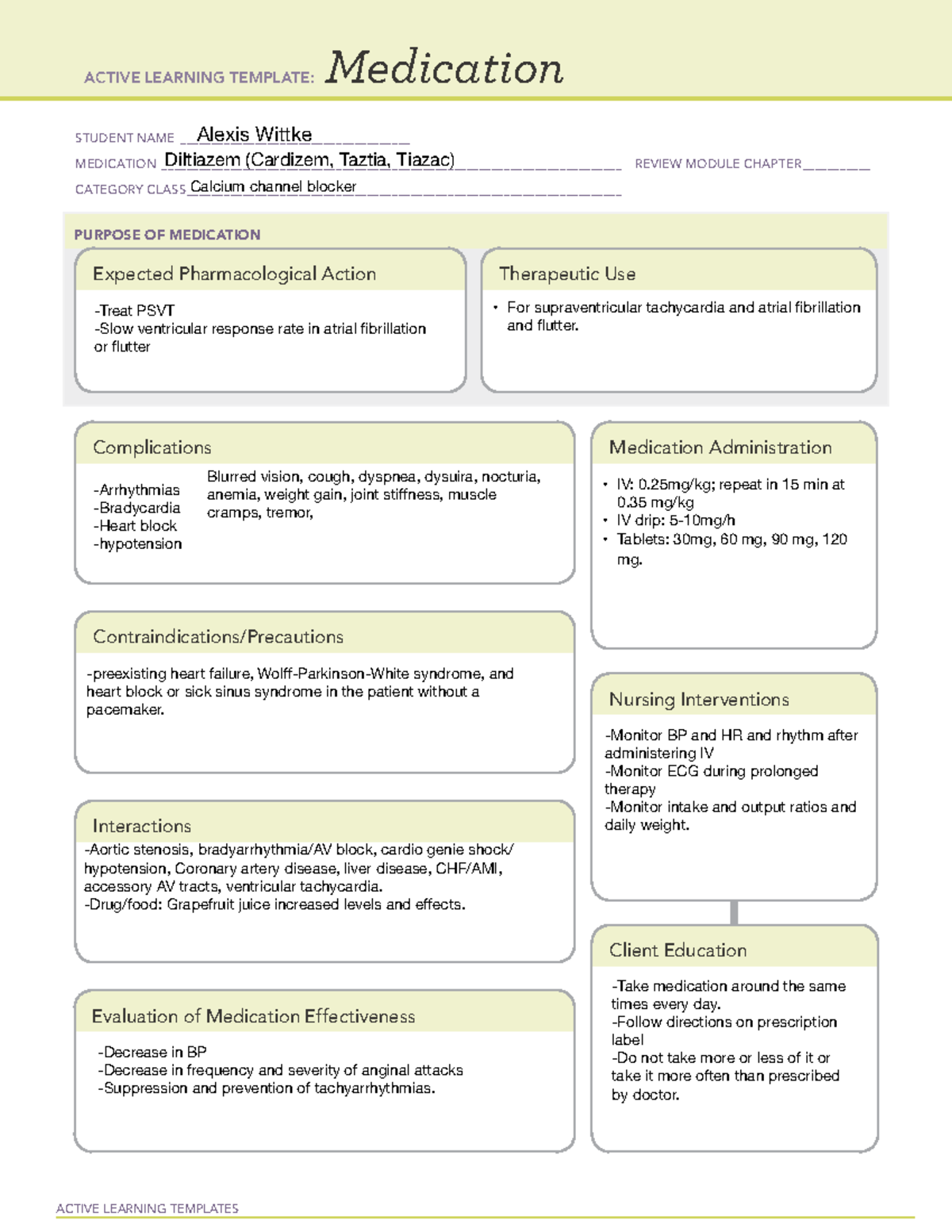 Diltiazem (Cardizem) - Active Learning Template for Med Review - Studocu