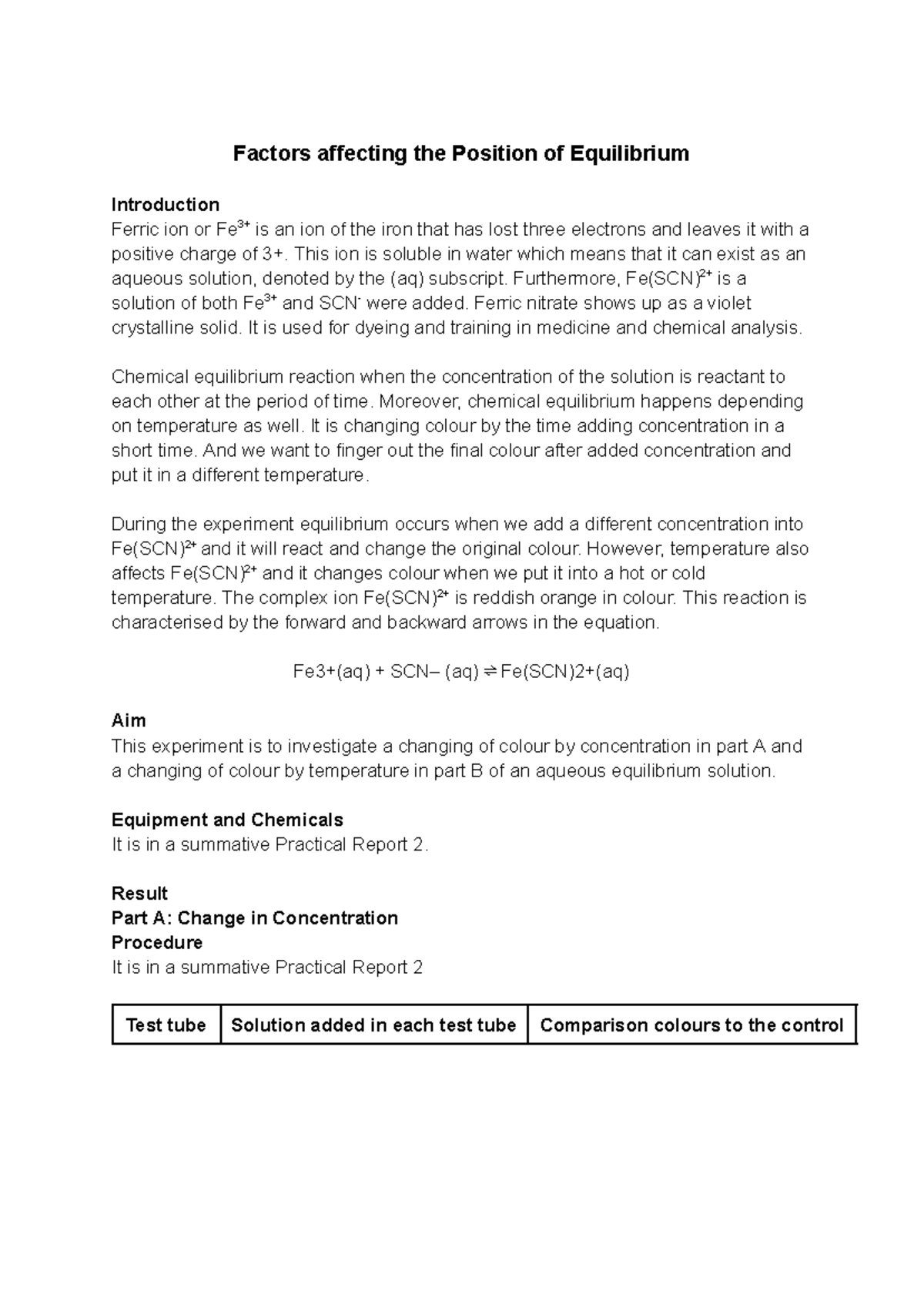 Factors Affecting Equilibrium Position - Studocu