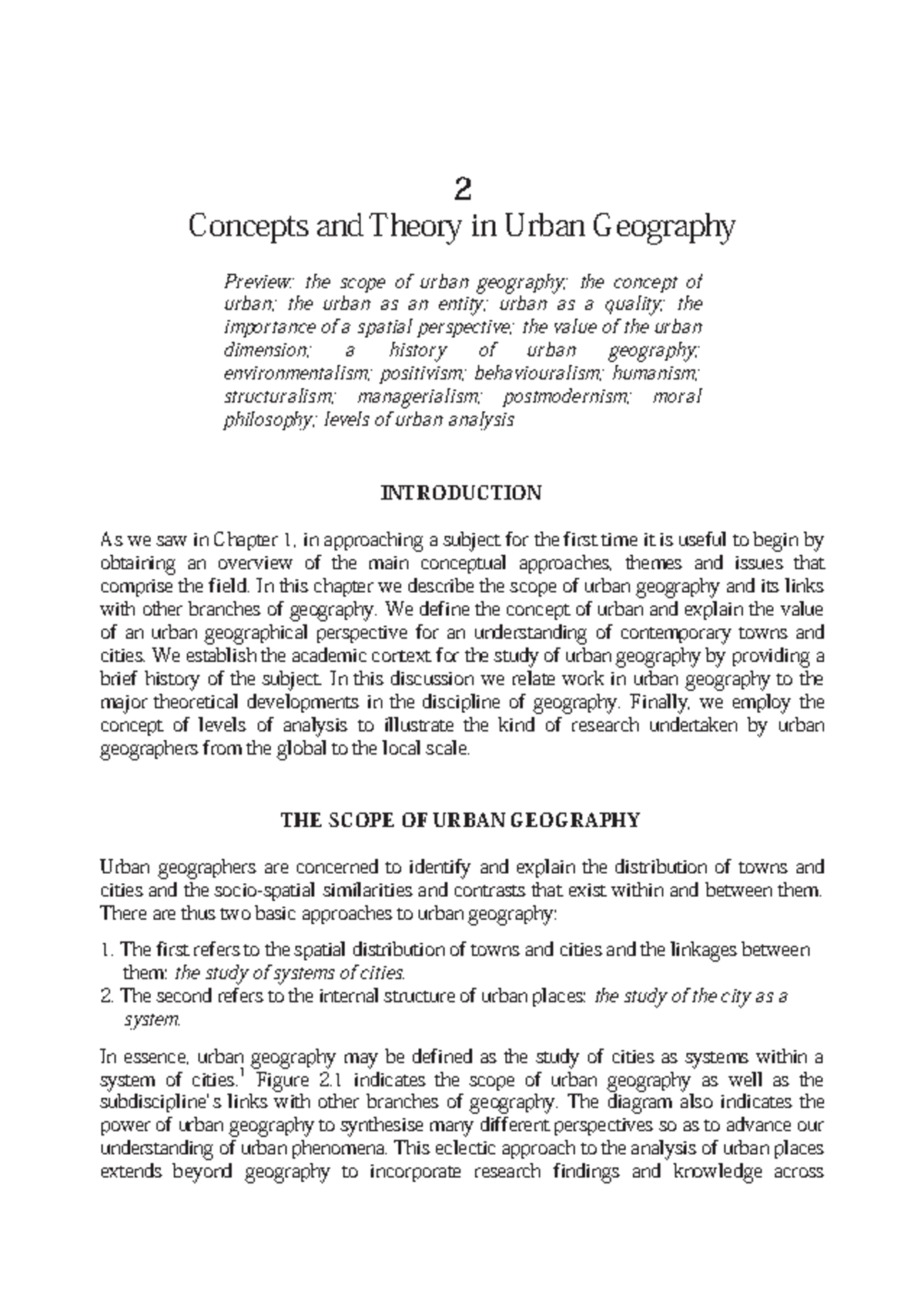 Scope of urban geography - In this chapter we describe the scope of ...