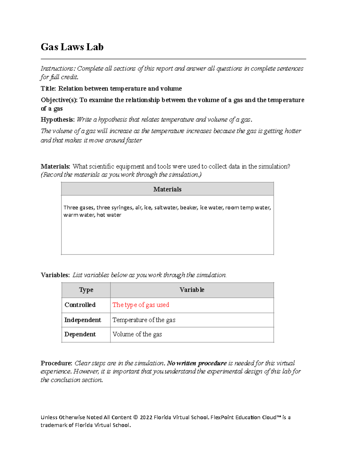 Gas Laws Lab Report: Exploring Temperature-Volume Relationship - Studocu