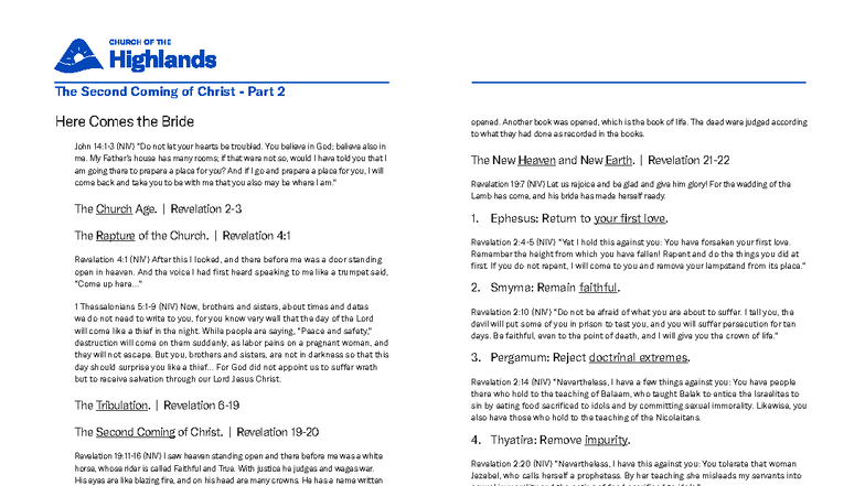 The Second Coming of Christ: Revelation Insights and Teachings - Studocu