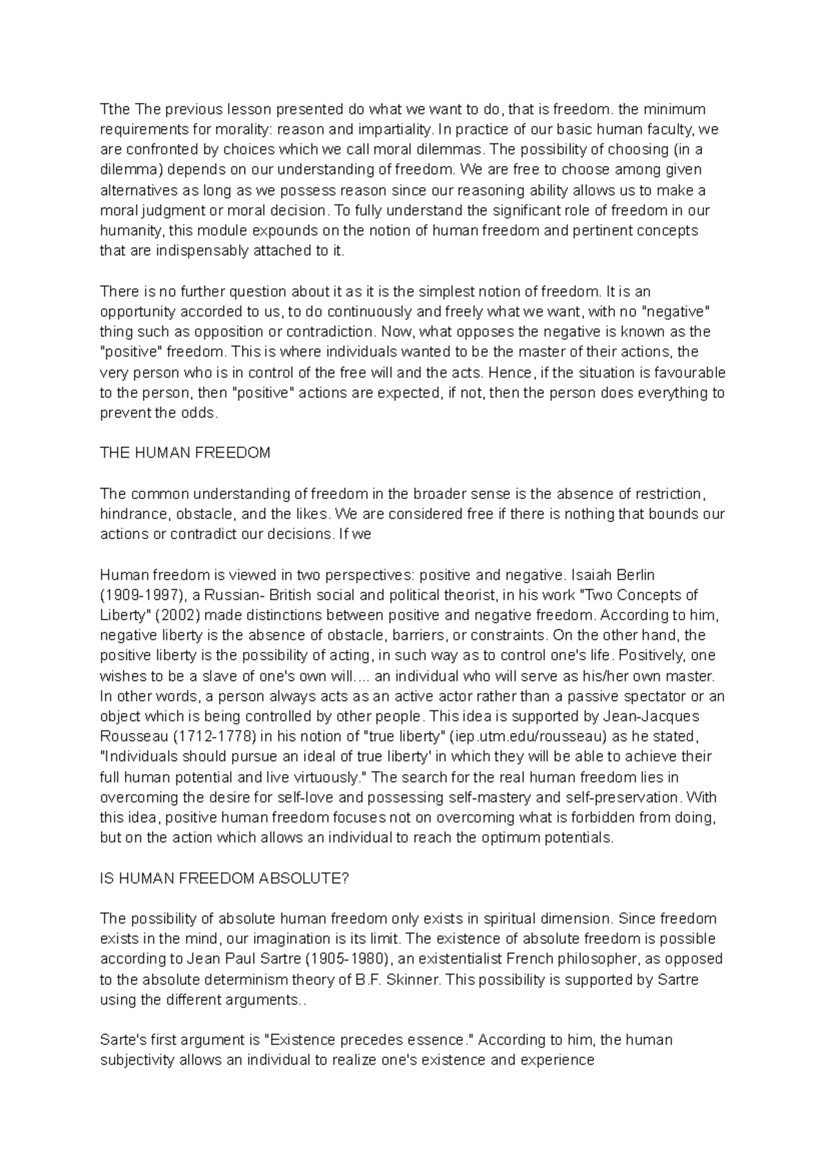 Ethics Module 3: Exploring Human Freedom and Moral Dilemmas - Studocu