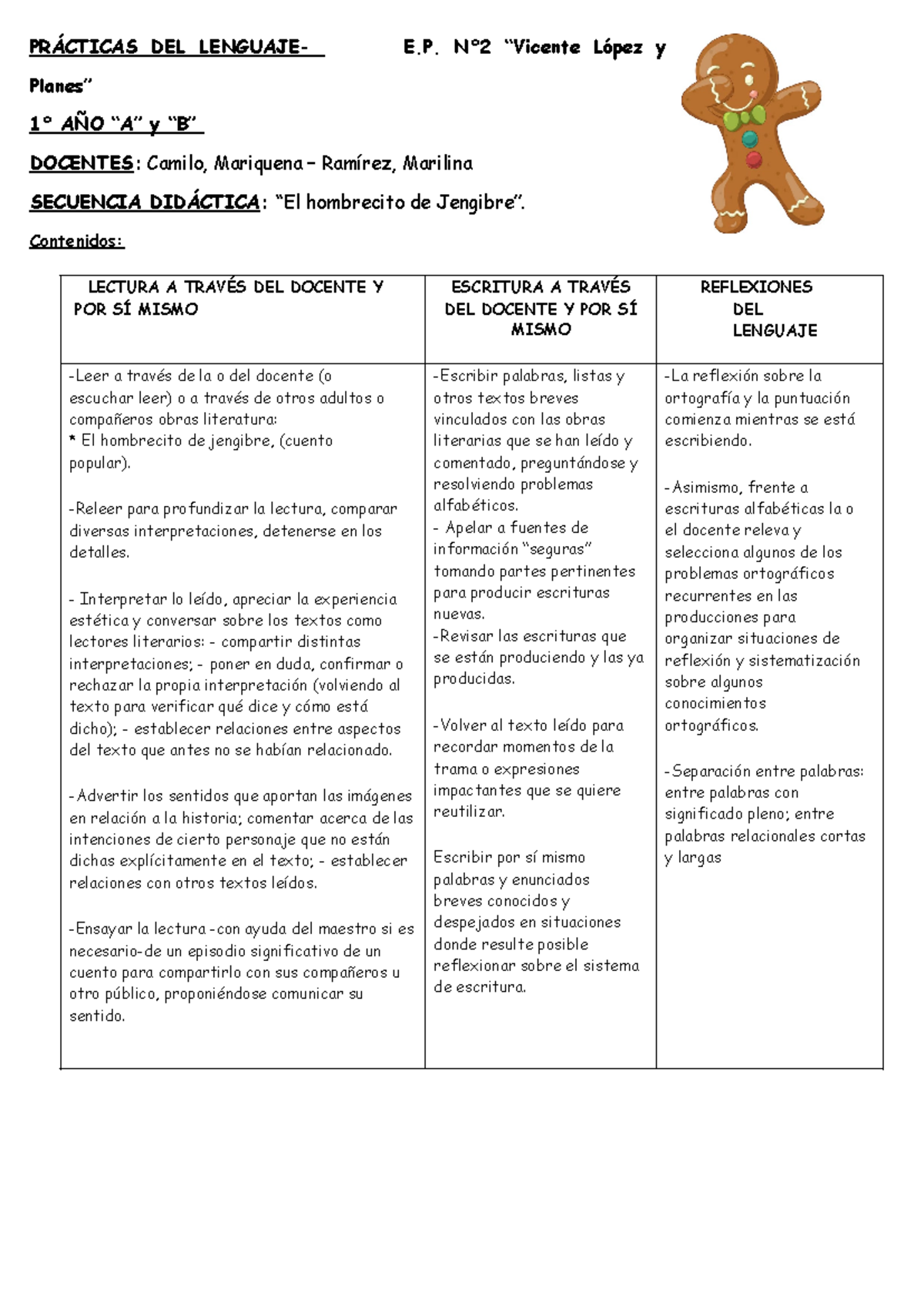 **El hombrecito de jengibre - Secuencia Didáctica para 1° A y B** - Studocu