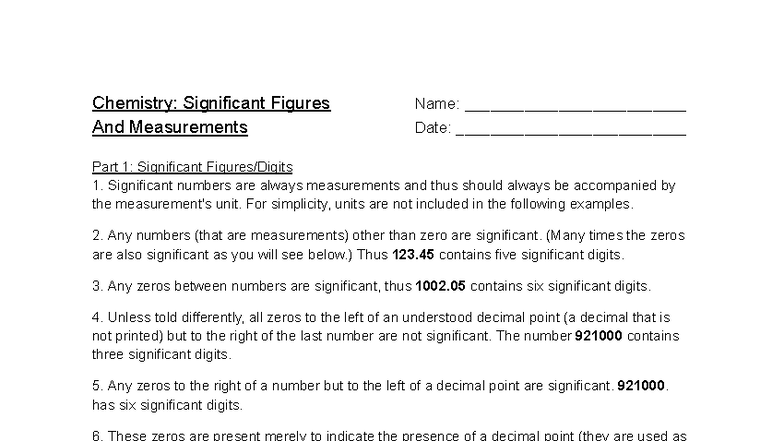 Chemistry: Significant Figures & Measurements (Chem 101) - Studocu