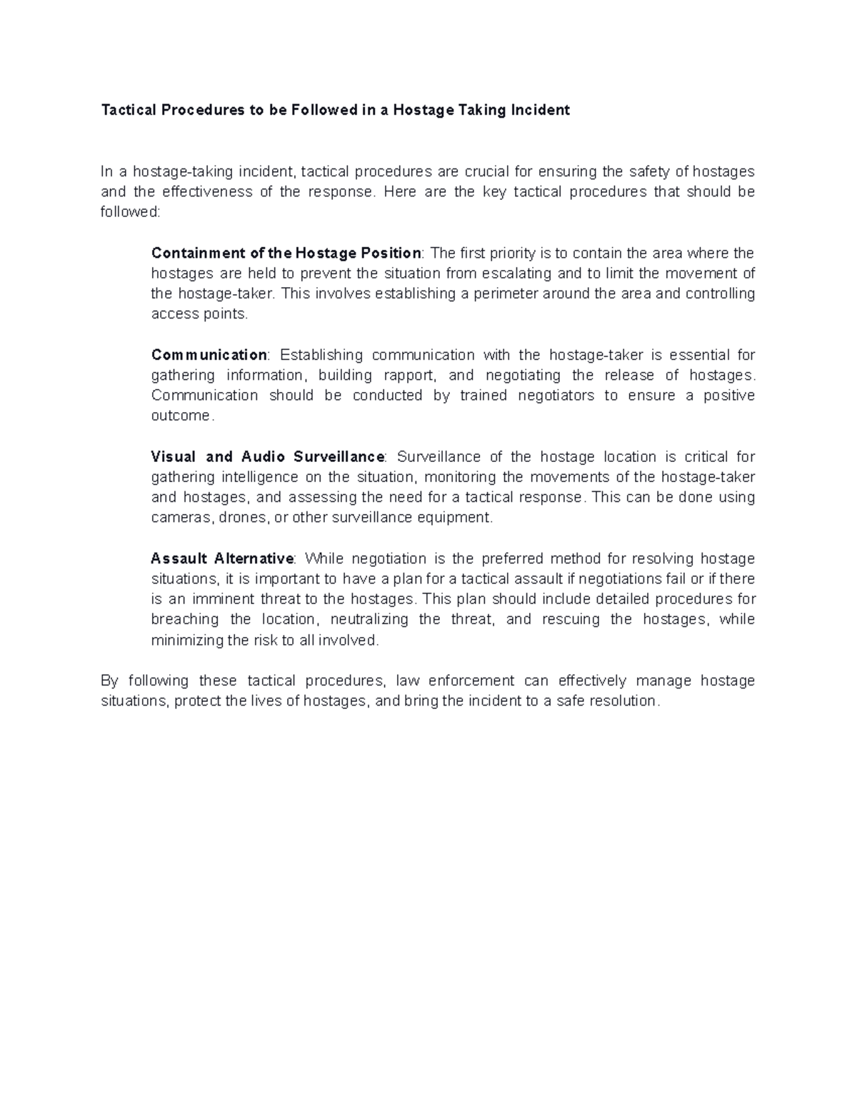 Tactical Procedures for Hostage Situations: Key Response Guidelines ...