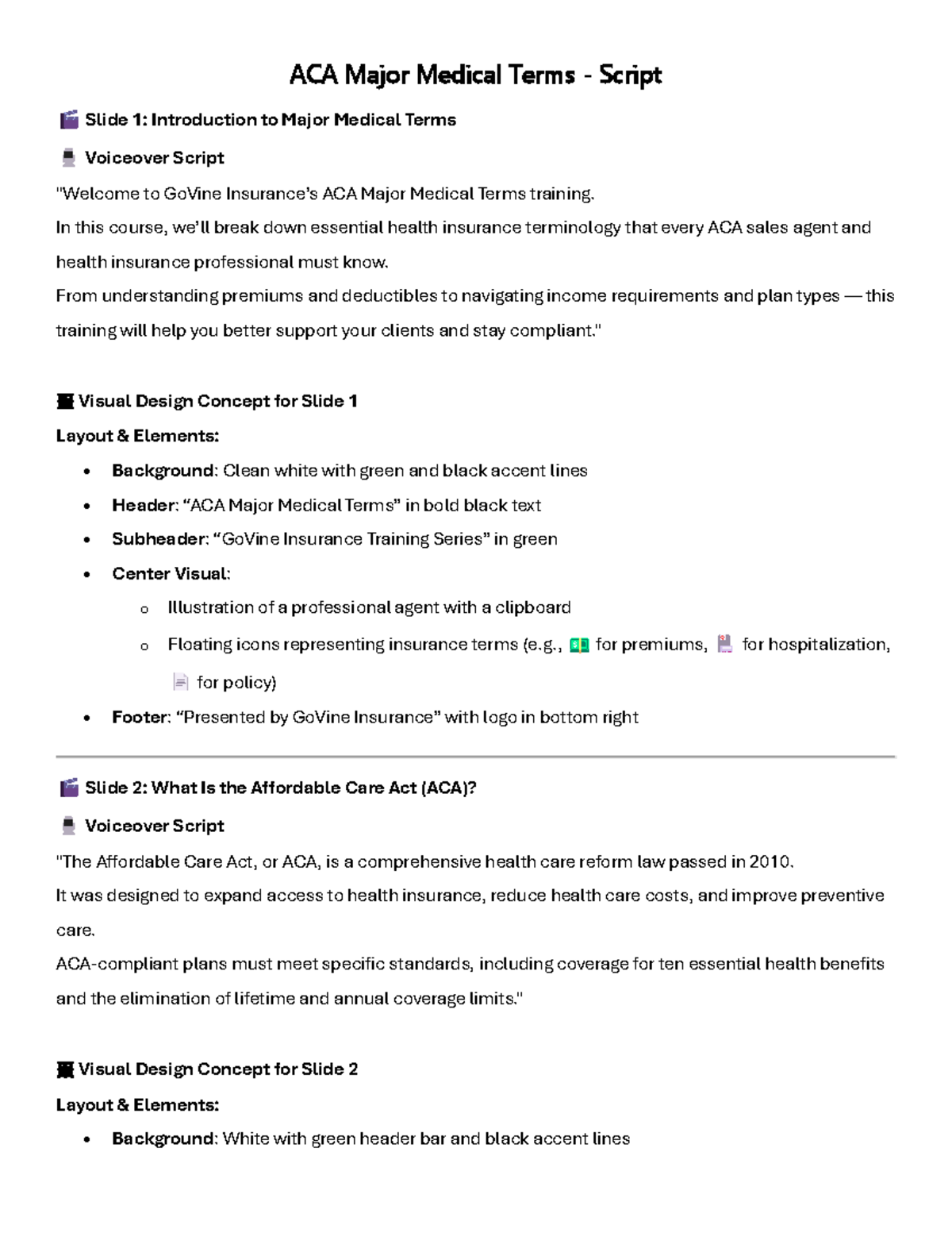 ACA Major Medical Terms Training Script: Essential Concepts for Agents ...