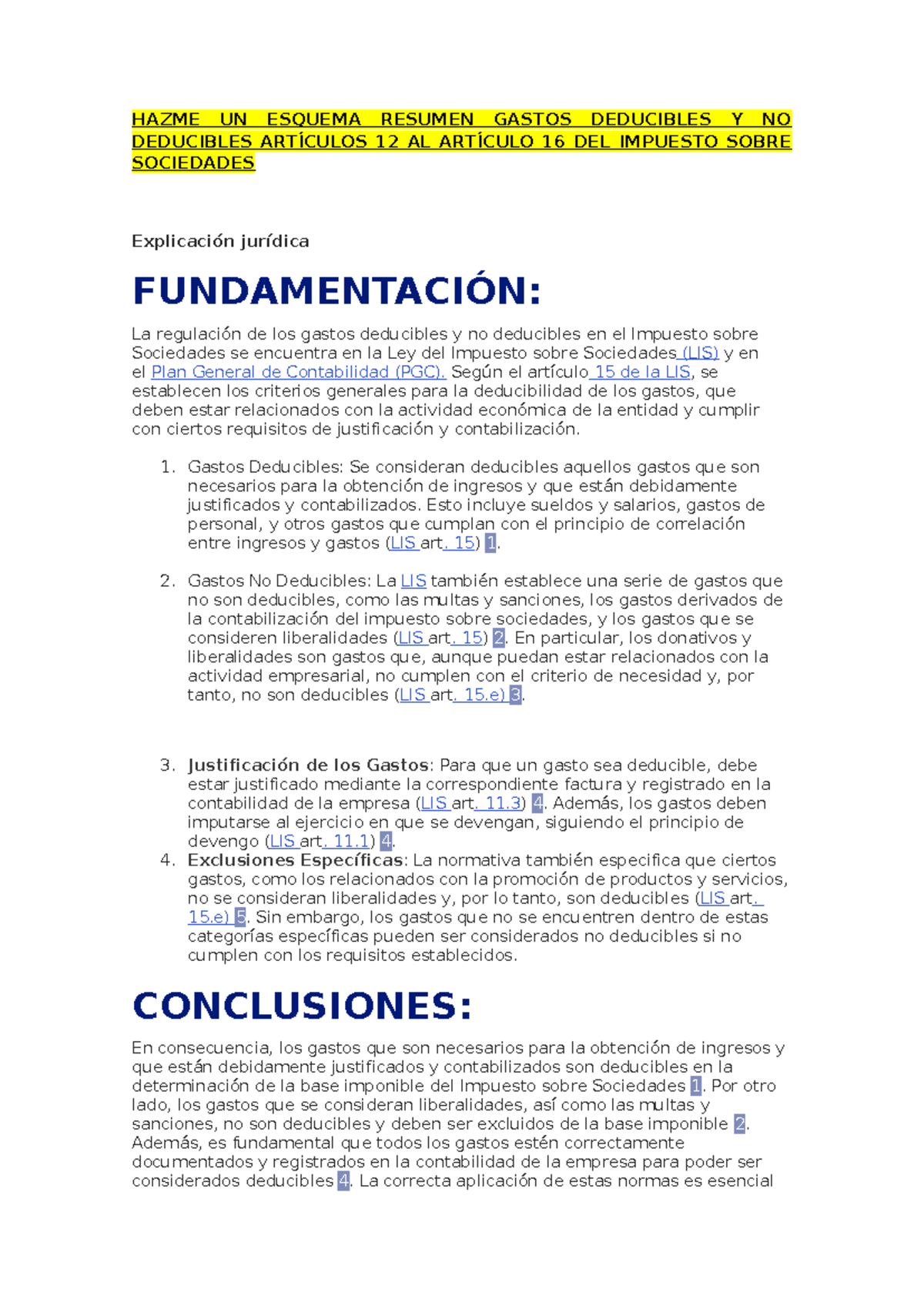 Esquema Resumen: Gastos Deducibles y No Deducibles en el Impuesto sobre ...