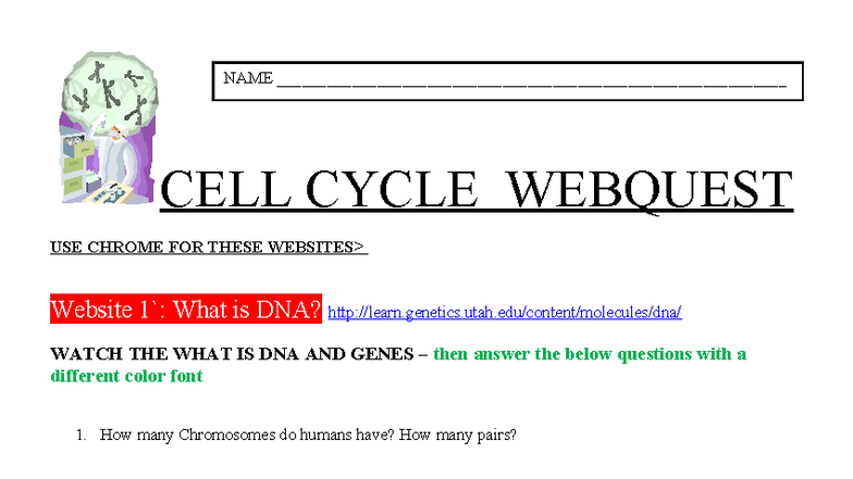 Cell Cycle Webquest (BIO101) - Revised 2022 - Studocu