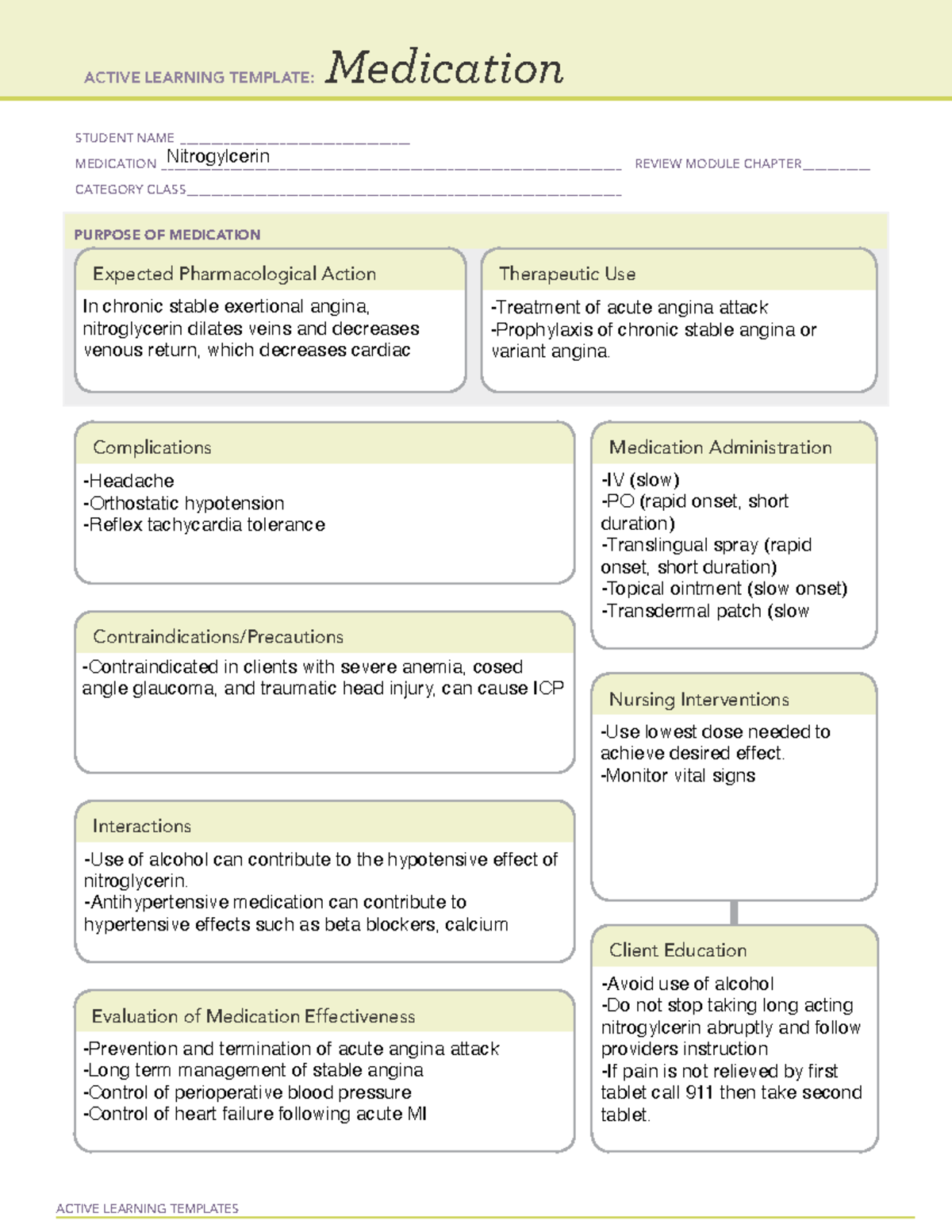 ATI Medication Active Learning Template - ACTIVE LEARNING TEMPLATES ...