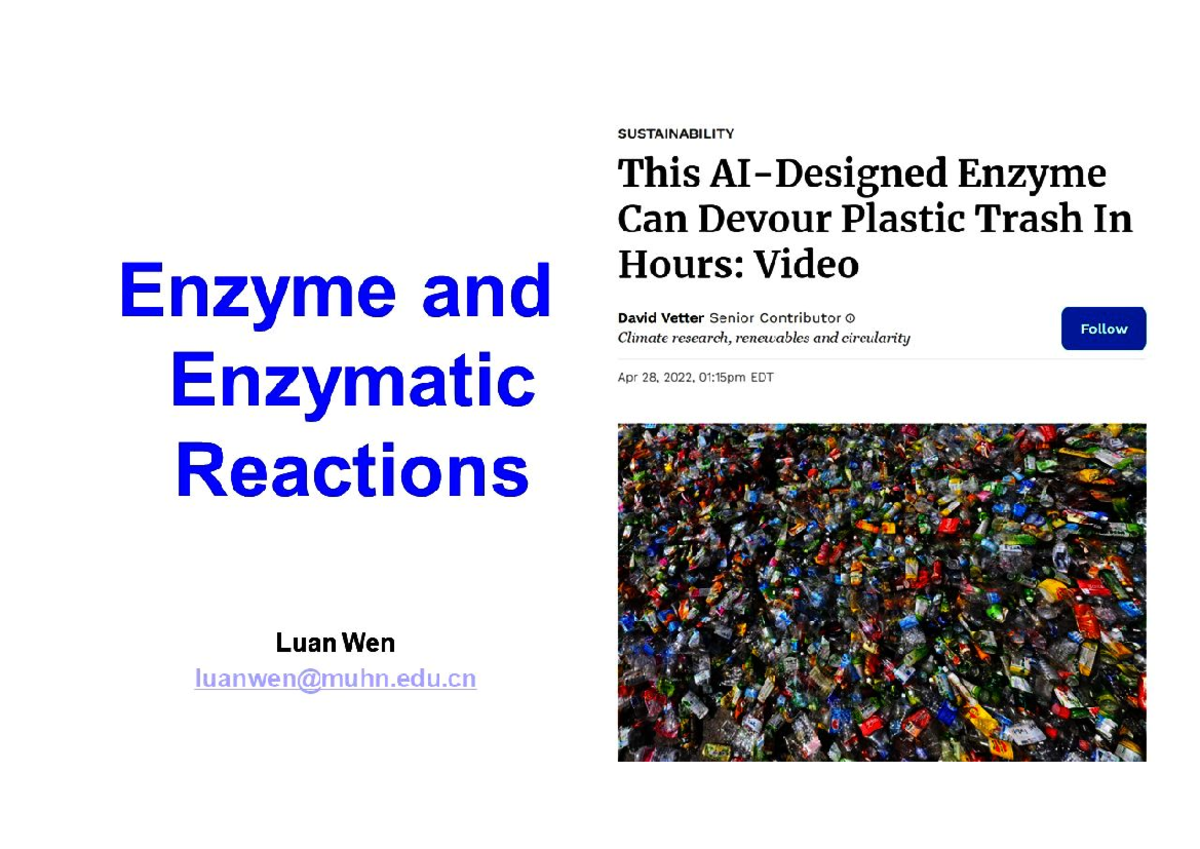 Enzyme and Enzymatic Reactions: Key Concepts and Mechanisms - Studocu