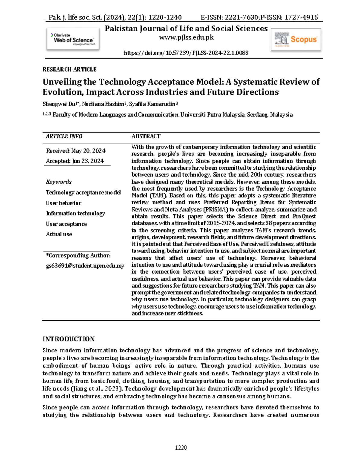 TAM1 - Systematic Review of the Technology Acceptance Model (TAM) - Studocu