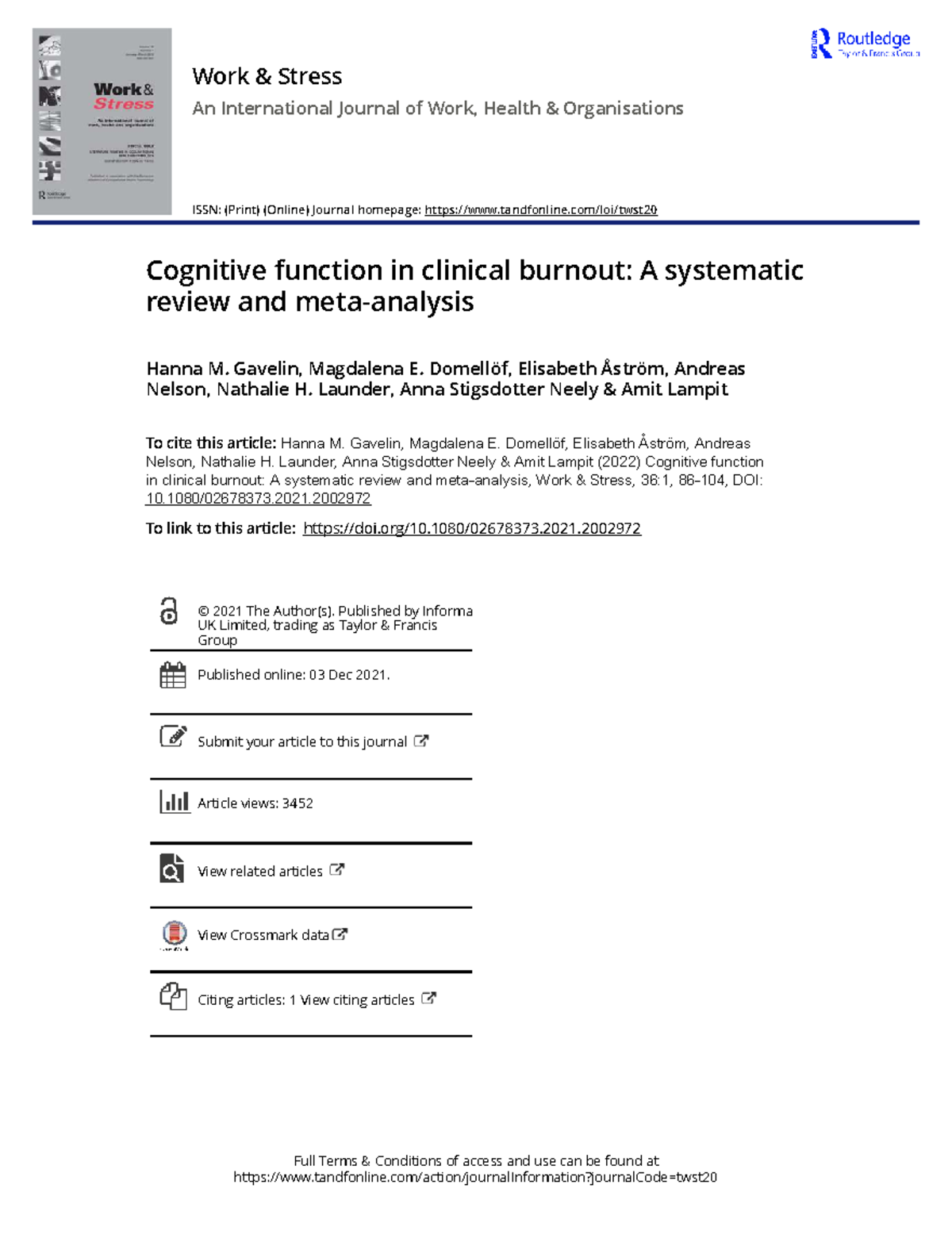 Cognitive Function in Clinical Burnout: A Systematic Review & Meta ...