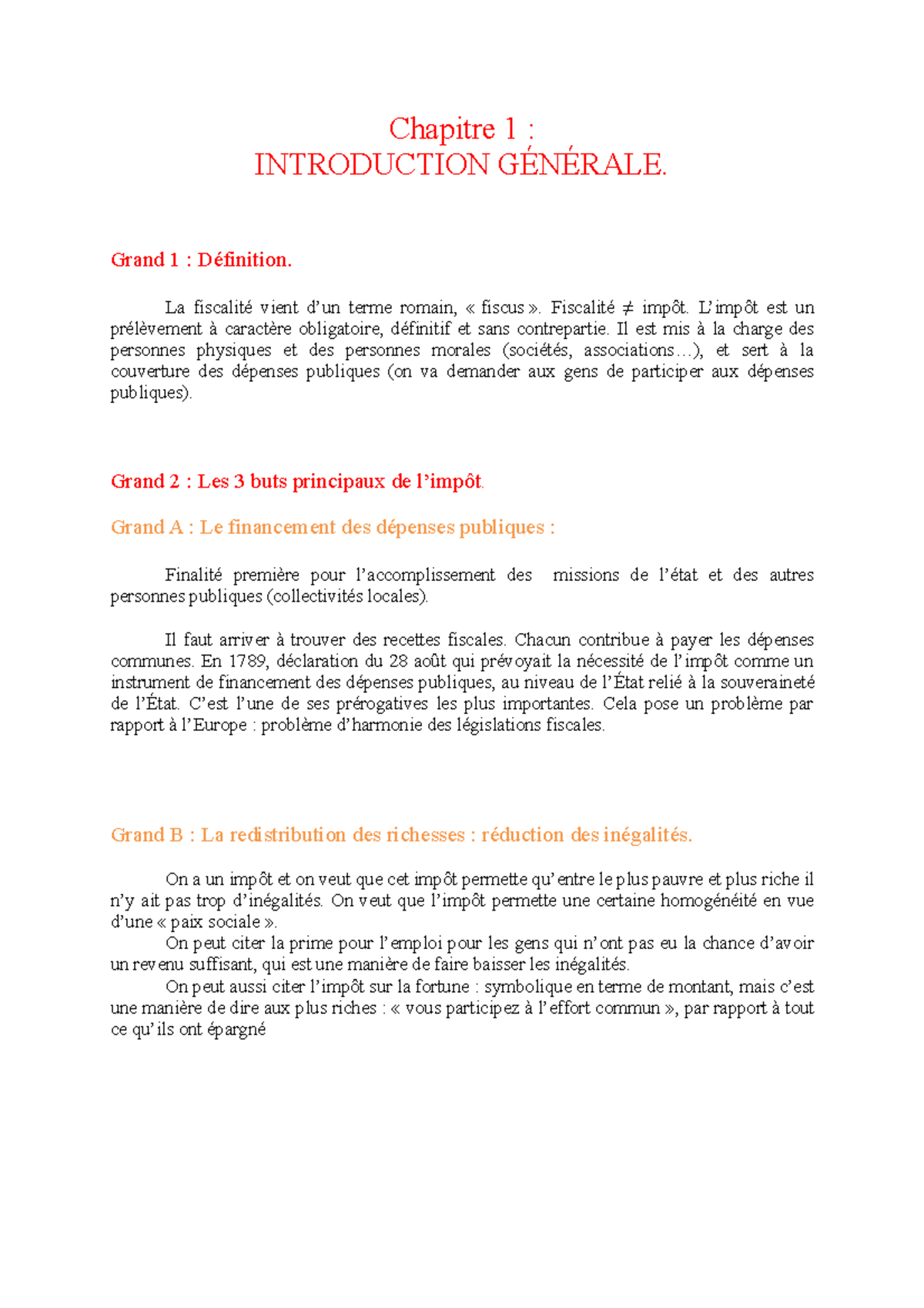 Introduction à la Fiscalité - Chapitre 1 : INTRODUCTION GÉNÉRALE. Grand ...