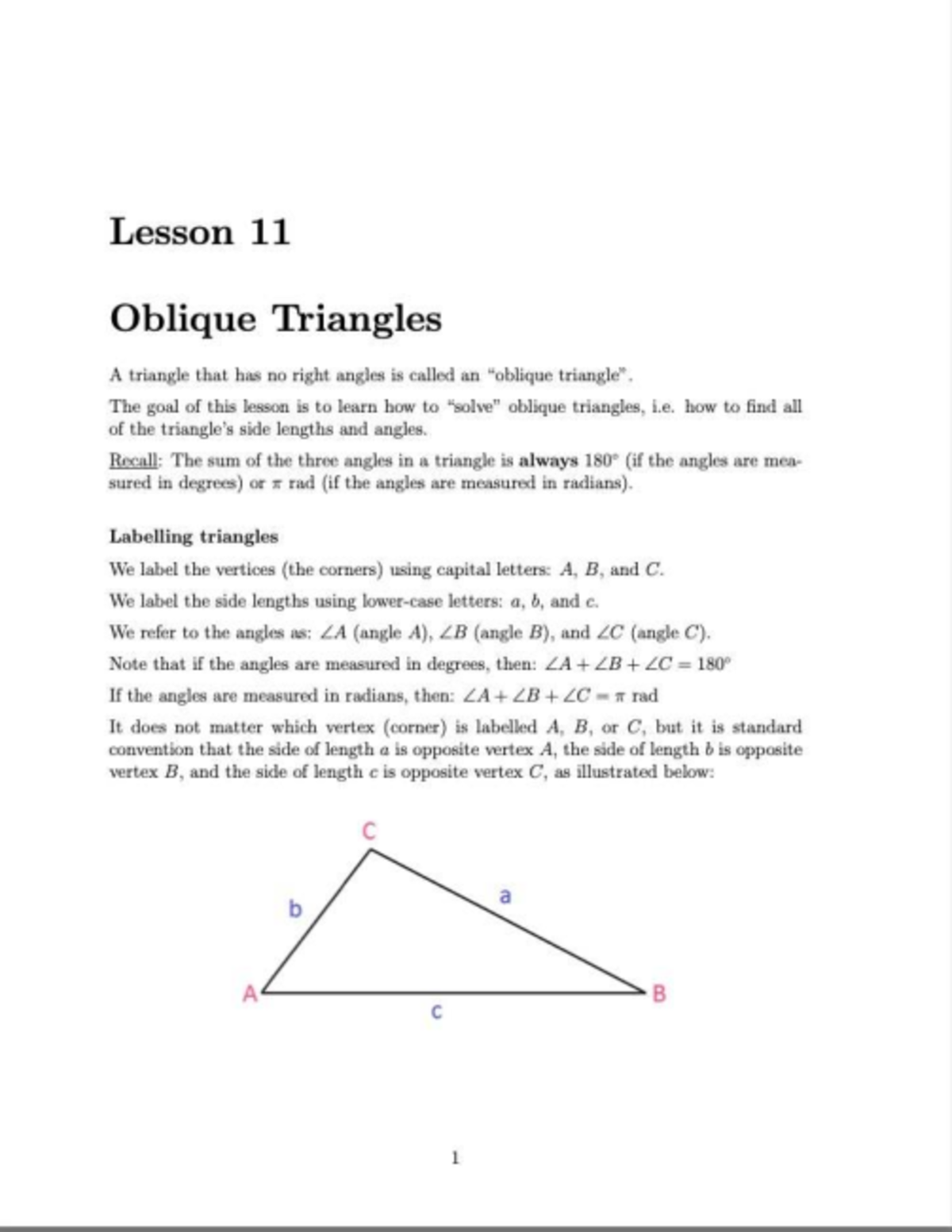 MATH 201 Lesson 11: Understanding Oblique Triangles and Their ...