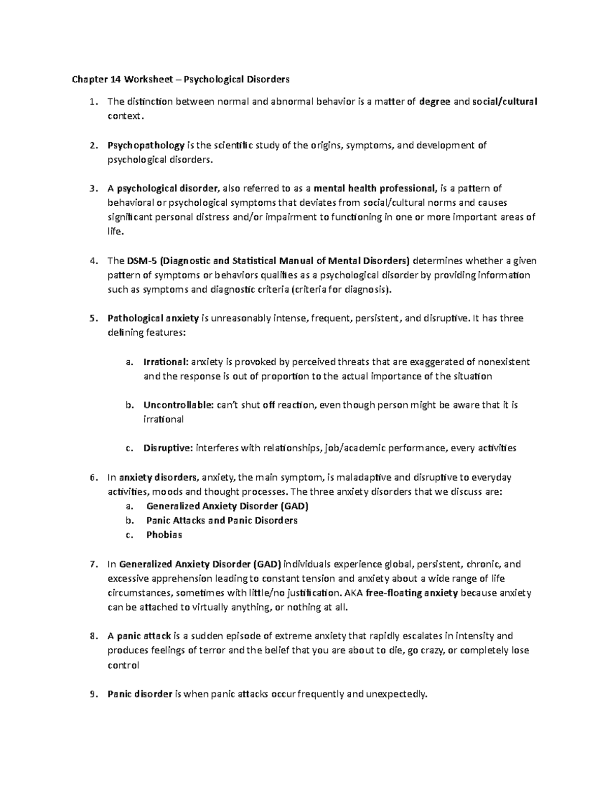 Chapter 14 Worksheet - Simon - Chapter 14 Worksheet Psychological ...