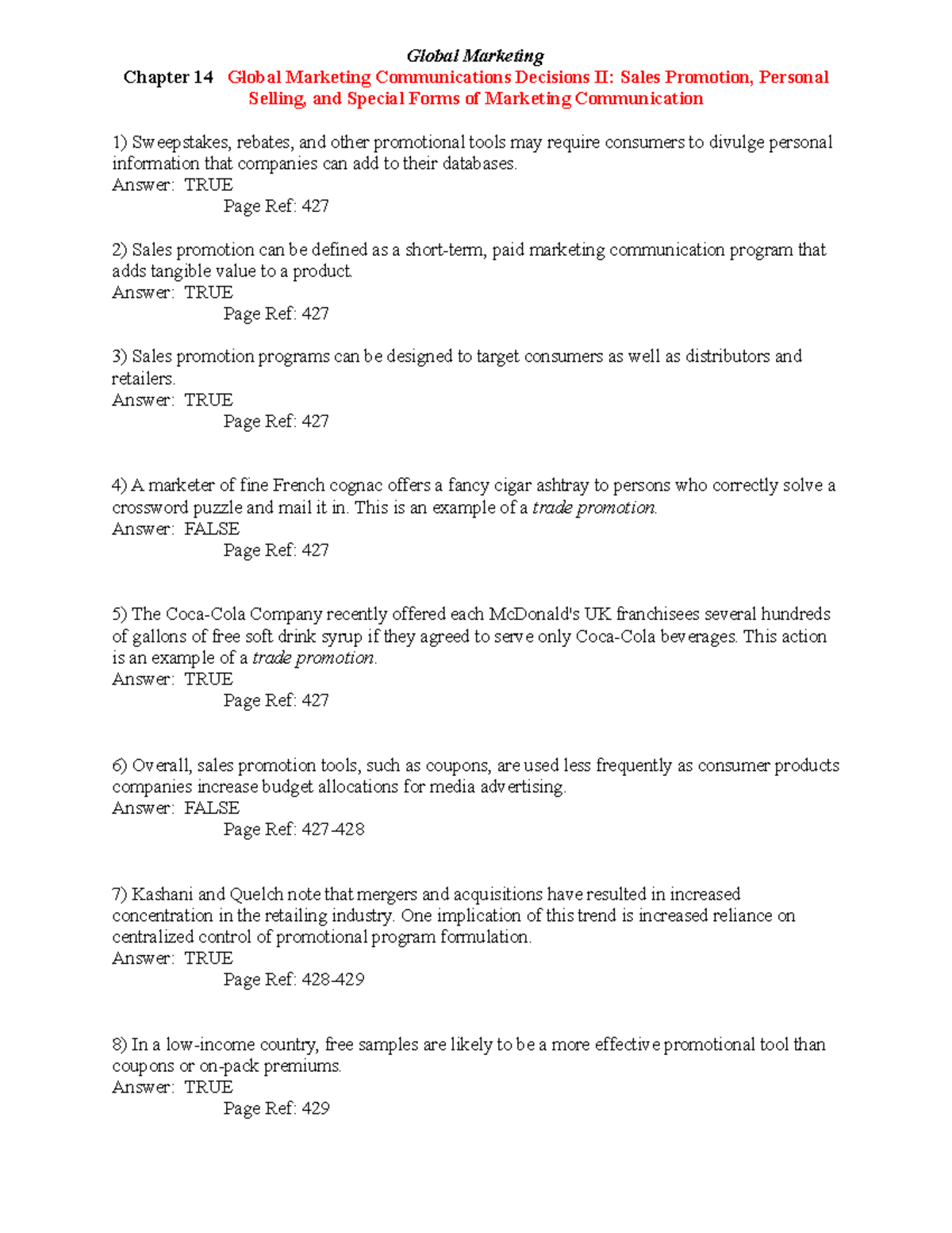 Ch14 Global Marketing Communications Decision Sales Promotion Personal ...