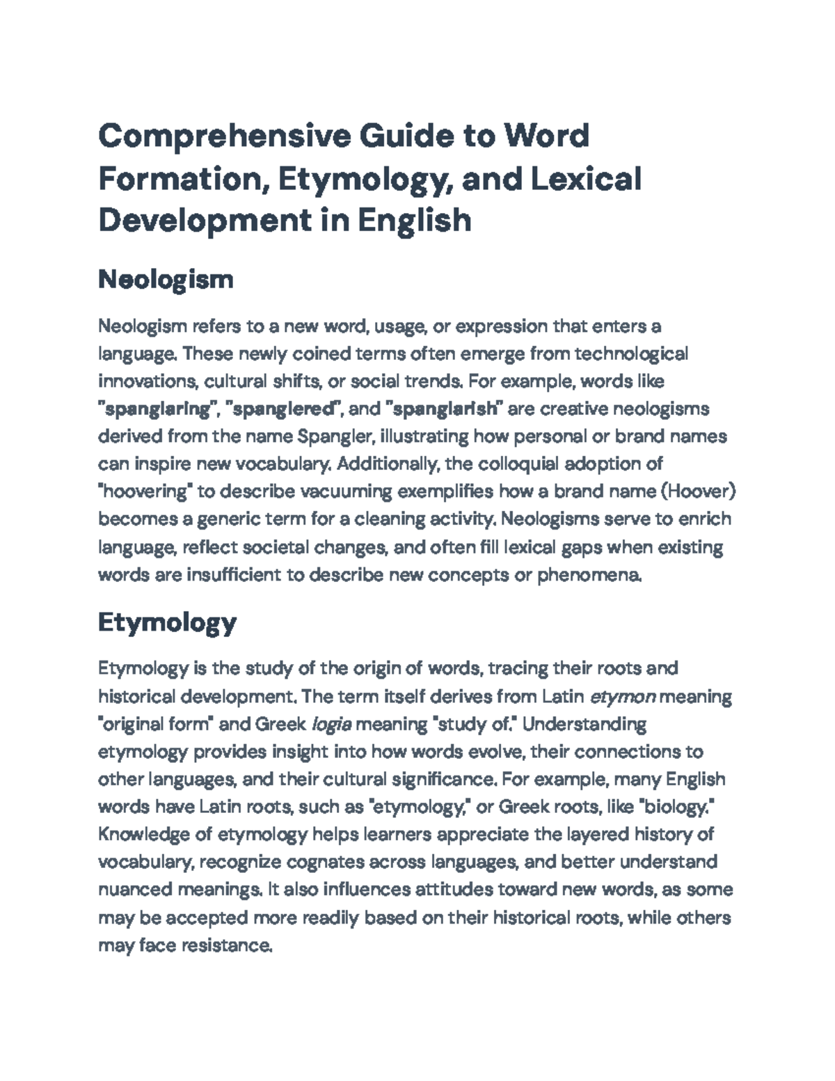Comprehensive Guide to Word Formation Processes in English (ENG 101 ...