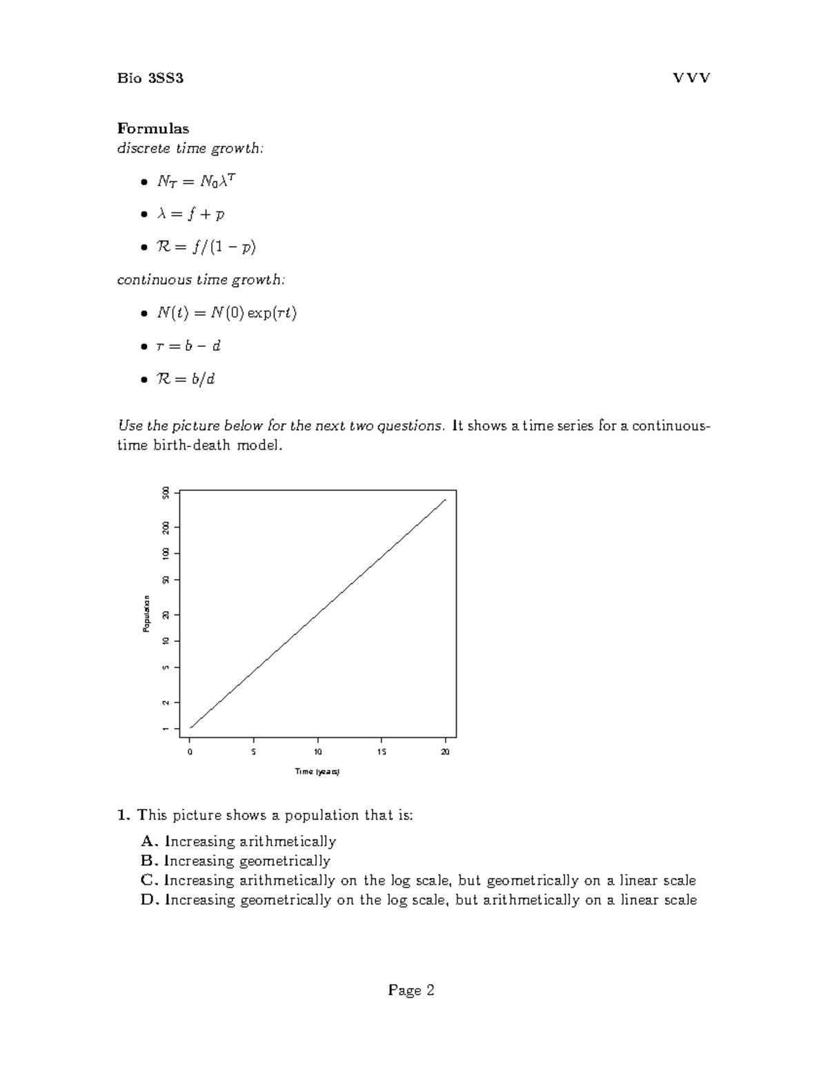 Bio 3SS3 Midterm 1: Discrete & Continuous Population Growth Formulas ...