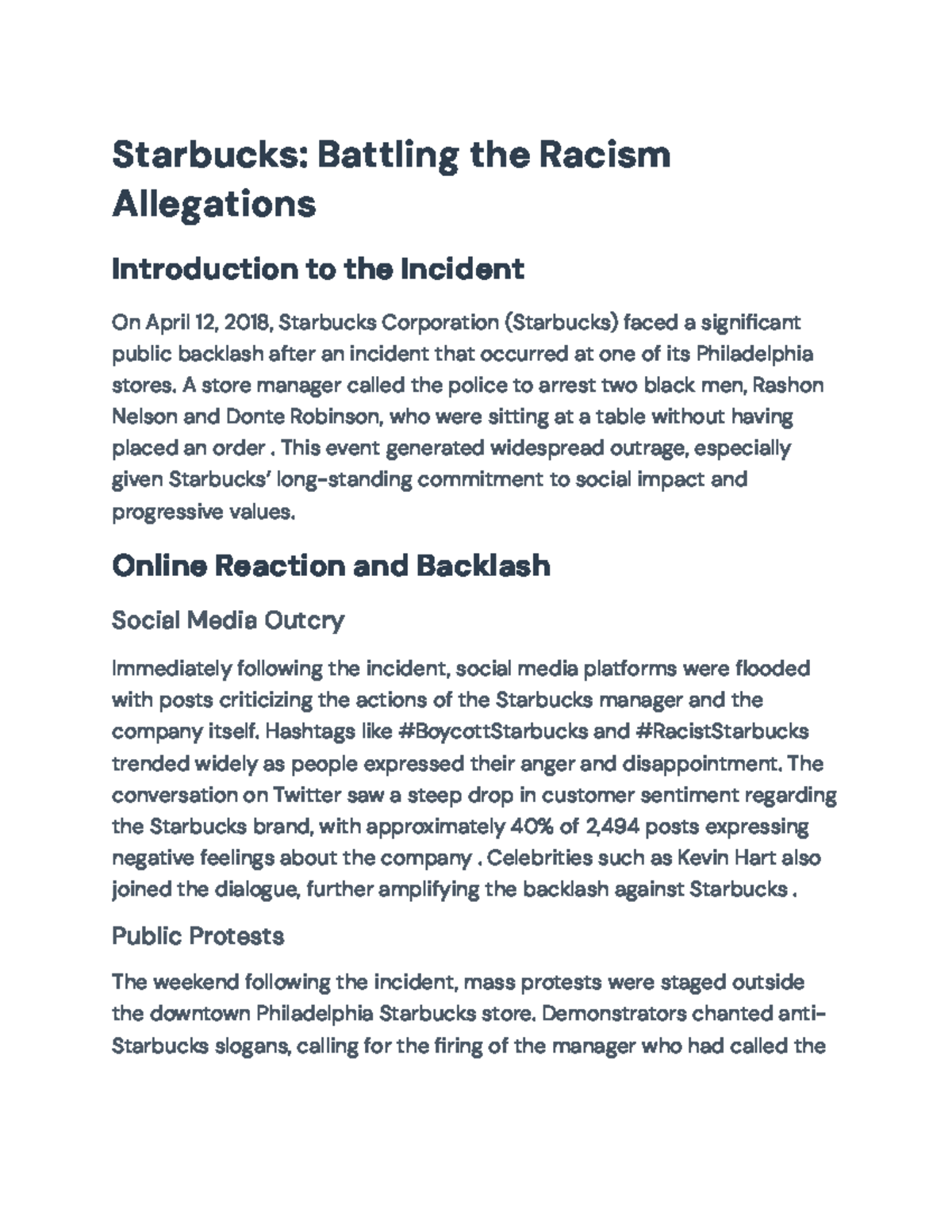 Starbucks: Racial Bias Incident Analysis & Inclusivity Efforts (CS123 ...