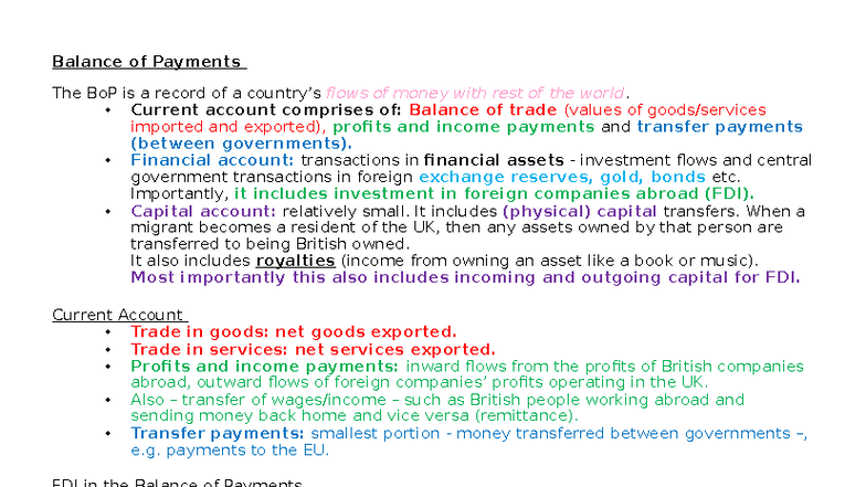Balance of Payments (BoP) - Class Notes Summary - Studocu