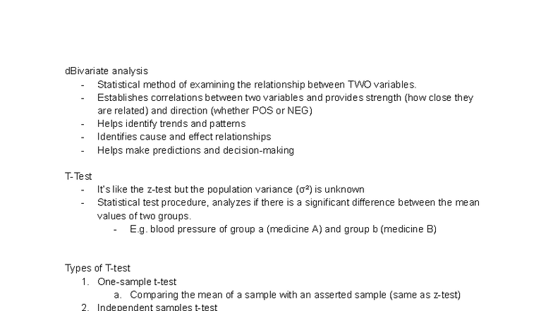 Bivariate Analysis: Understanding Relationships Between Two Variables - Studocu