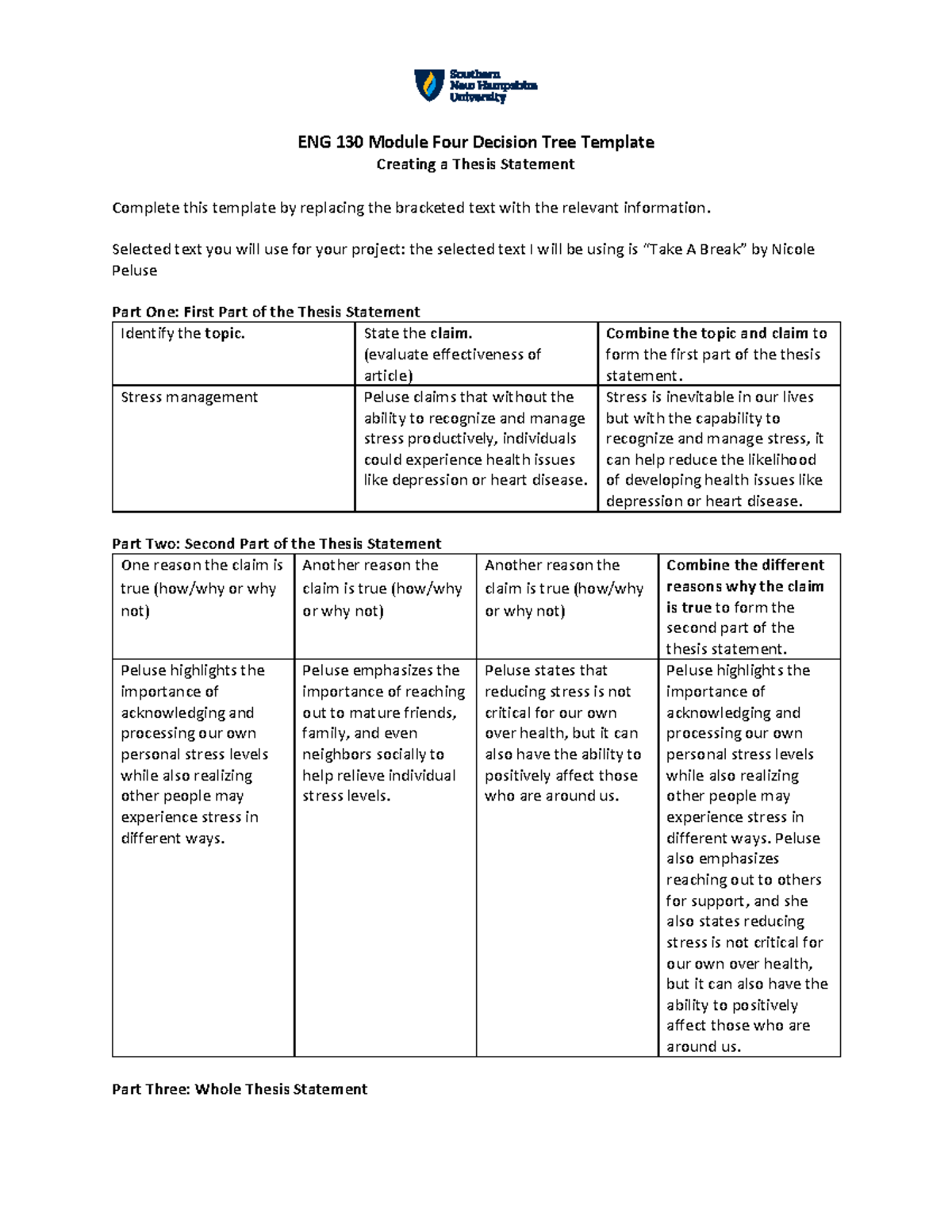 ENG 130 Module 4 Thesis Statement Decision Tree Template - Studocu